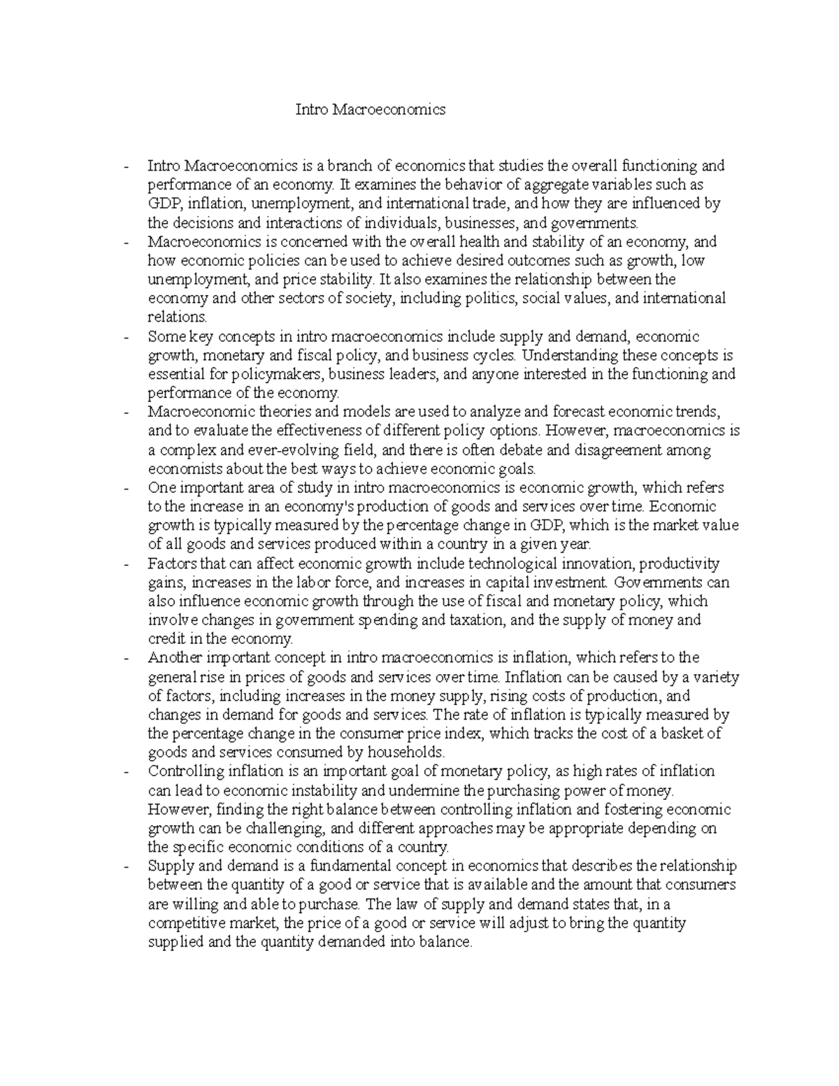 Intro Macroeconomics - Intro Macroeconomics Intro Macroeconomics is a branch of economics that ...