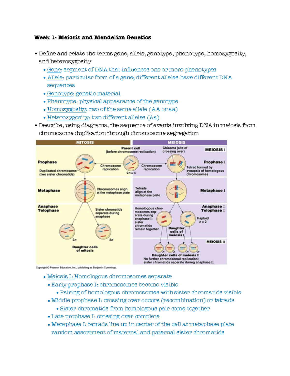 LS7B Final Review w: learning objectives - Week 1- Meiosis and ...