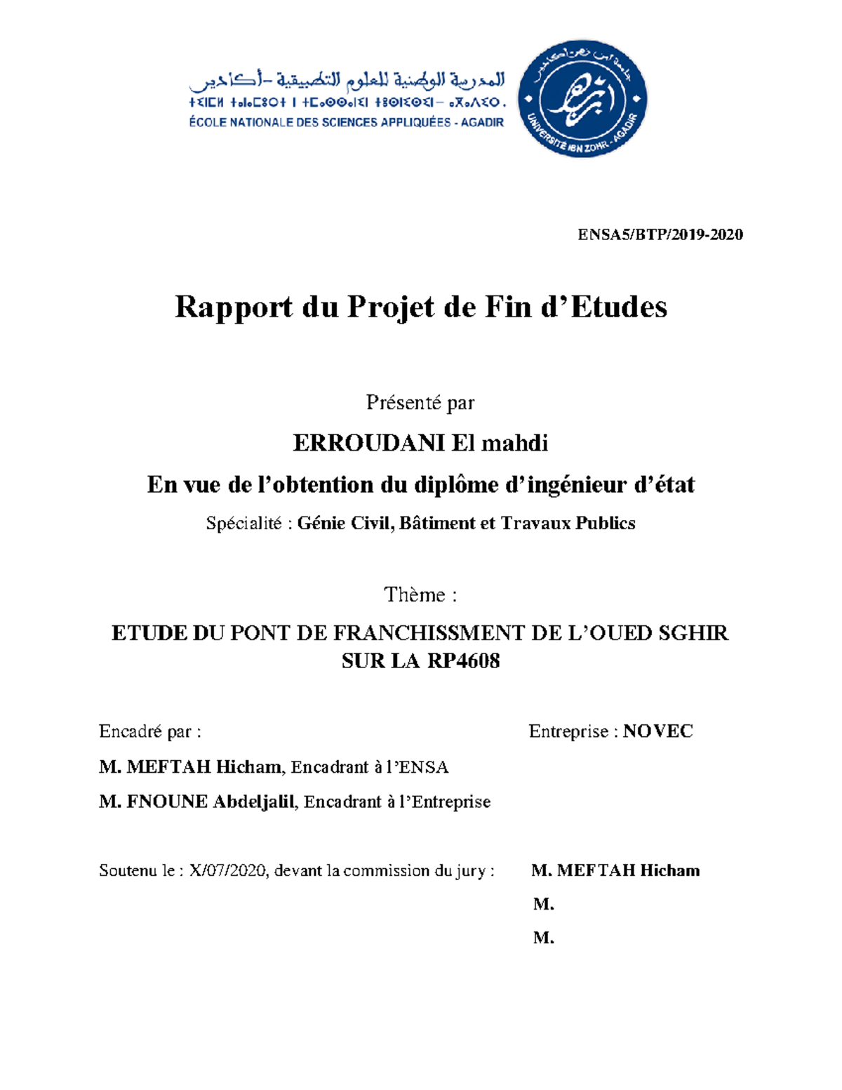 Rapport du PFE Erroudani 240426 165802 - 1 ENSA 5 /BTP/201 9 - 2020 ...