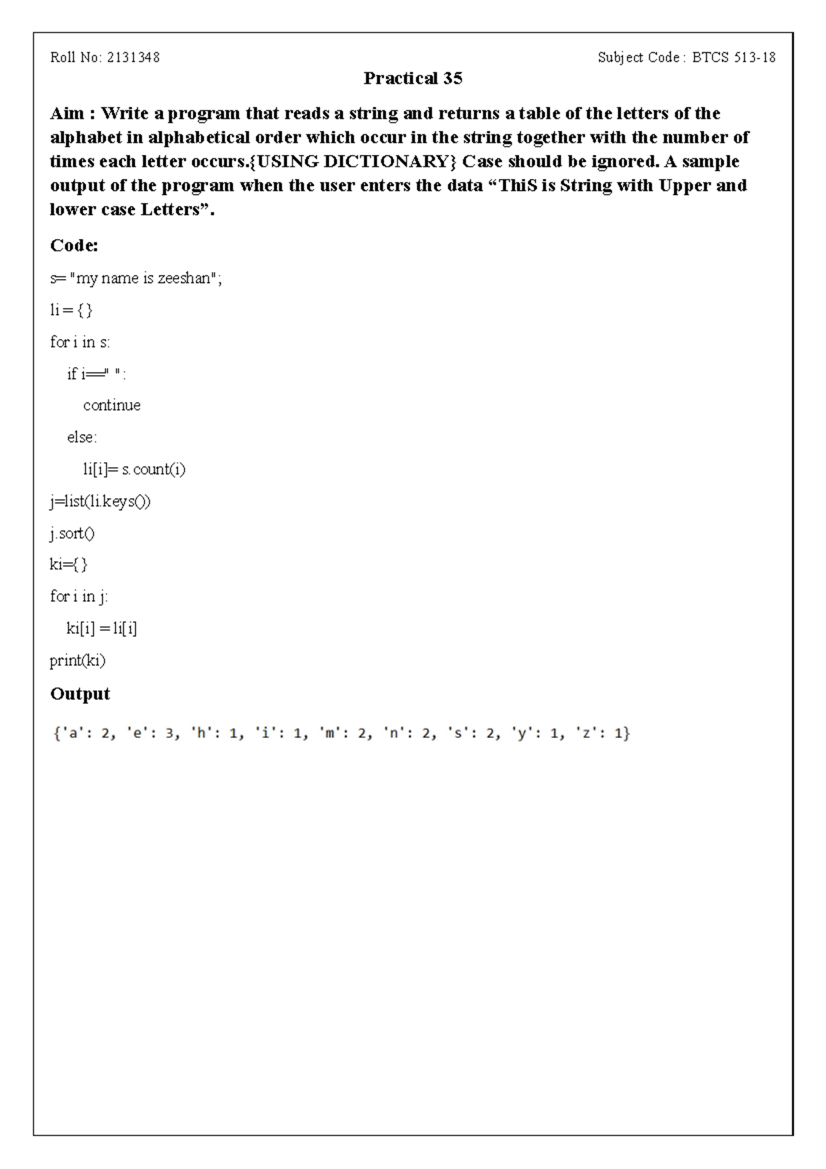 Python Lab Nothing Practical 35 Aim Write A Program That Reads A String And Returns A