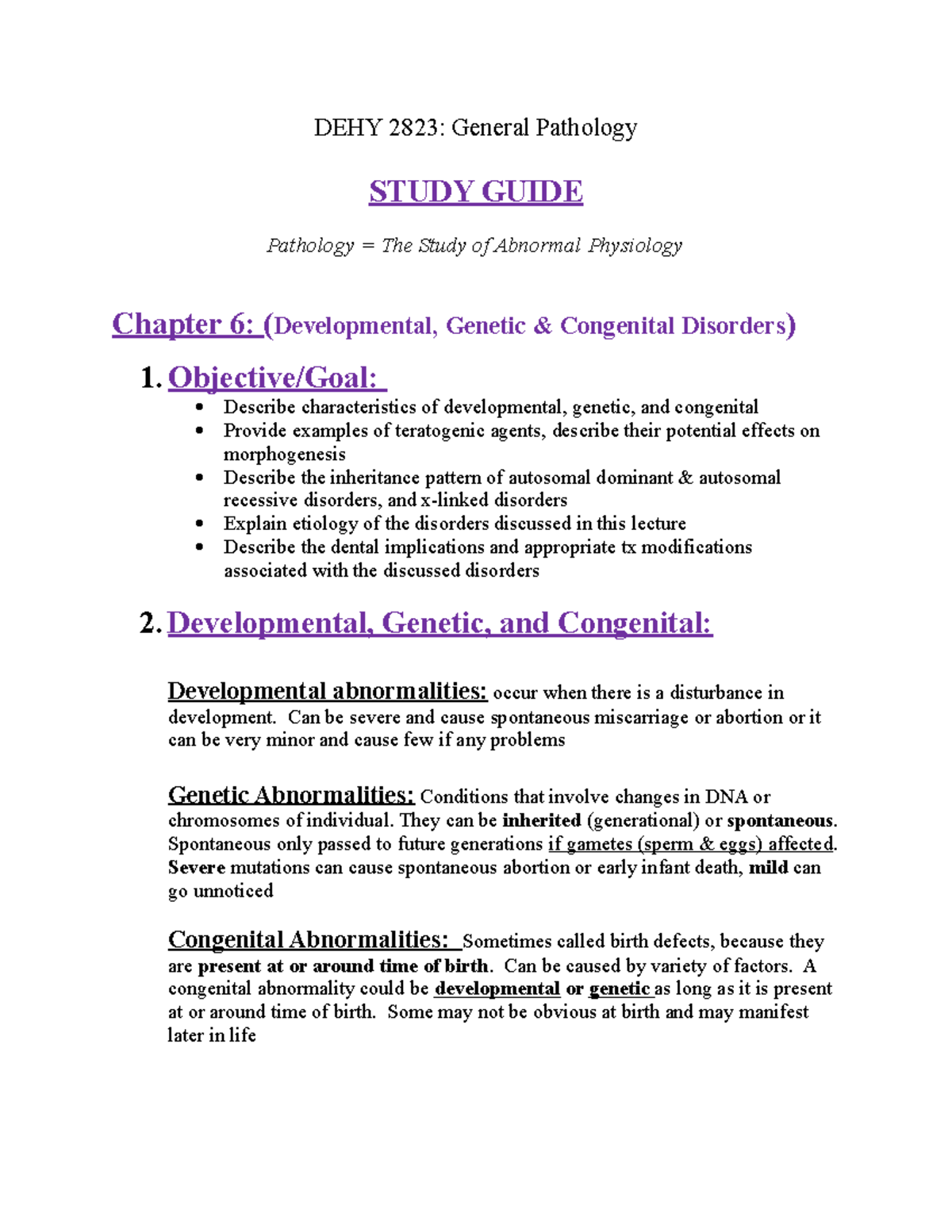 Study Guide CH - DEHY 2823: General Pathology STUDY GUIDE Pathology ...