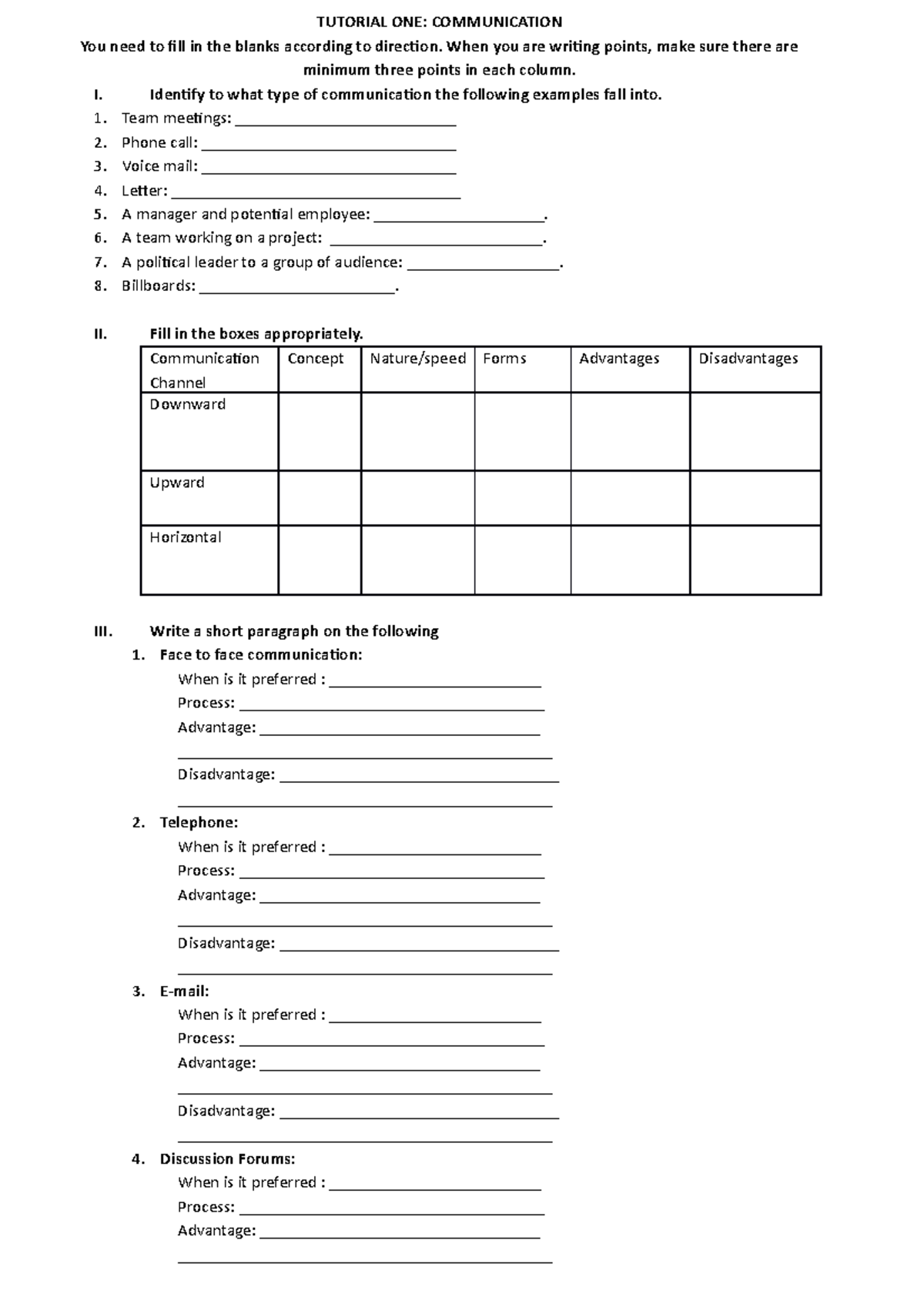 Tutorial ONE life skills - TUTORIAL ONE: COMMUNICATION You need to fill ...