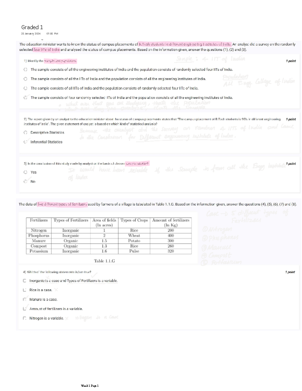 Week 1 graded explanation - Statistics for Data Science - Graded 1 23 January 2024 07:08 PM Week ...
