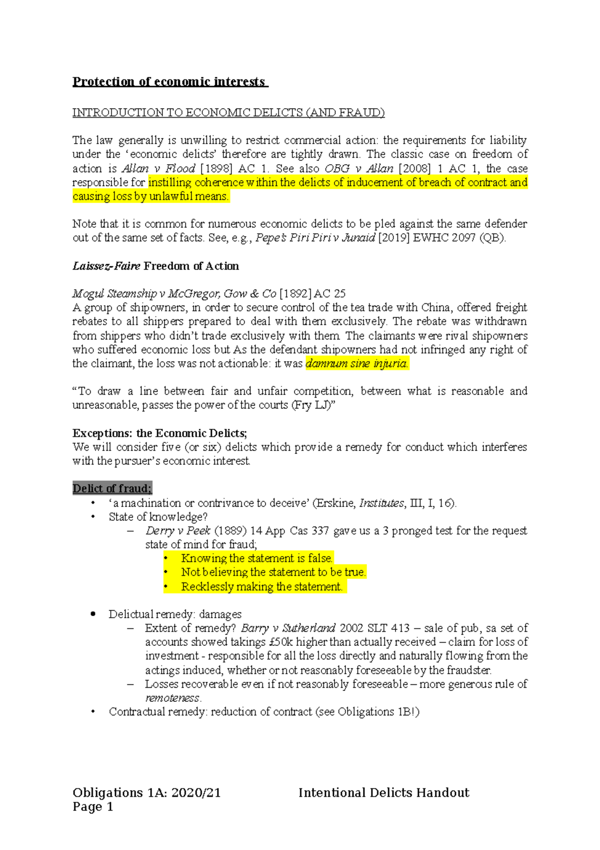 intentional delict Protection of economic interests - Protection of ...