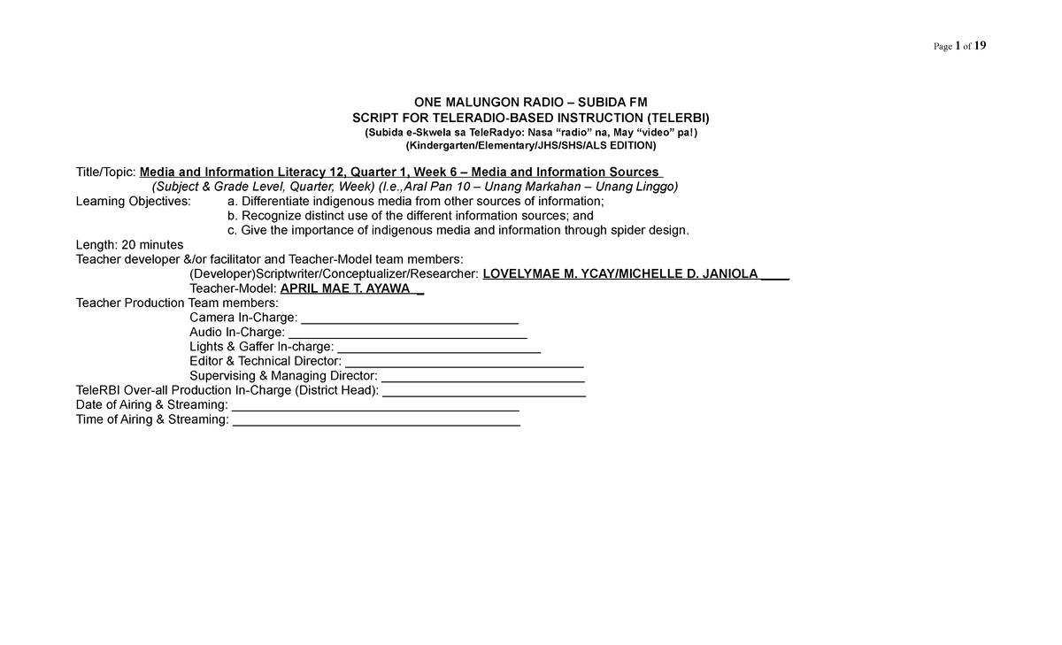 OMR Tele RBI Script MIL Q1LAS6 - ONE MALUNGON RADIO – SUBIDA FM SCRIPT ...