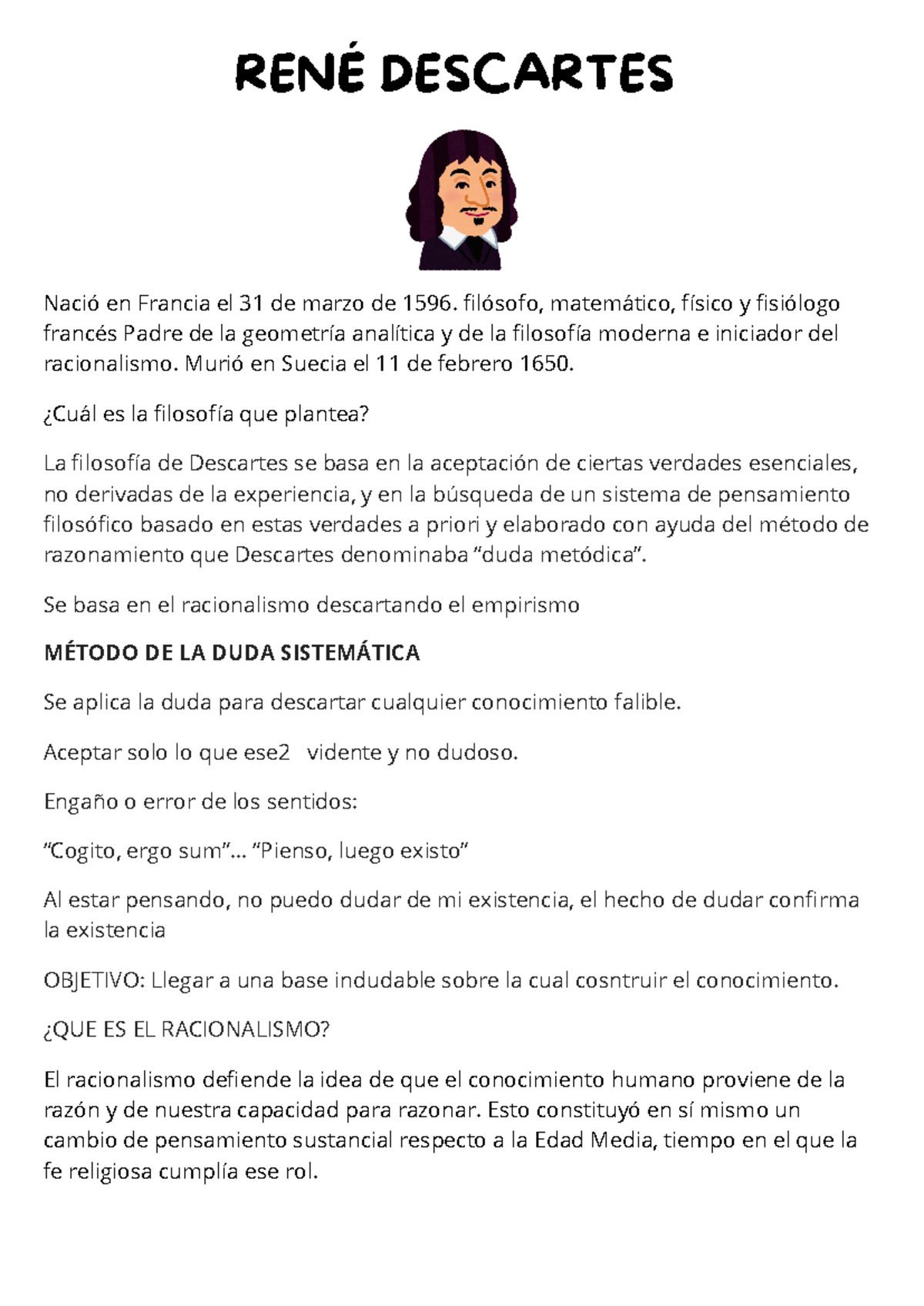 RENÉ Descartes - Una pequeña descripción de la filosofía de Rene ...