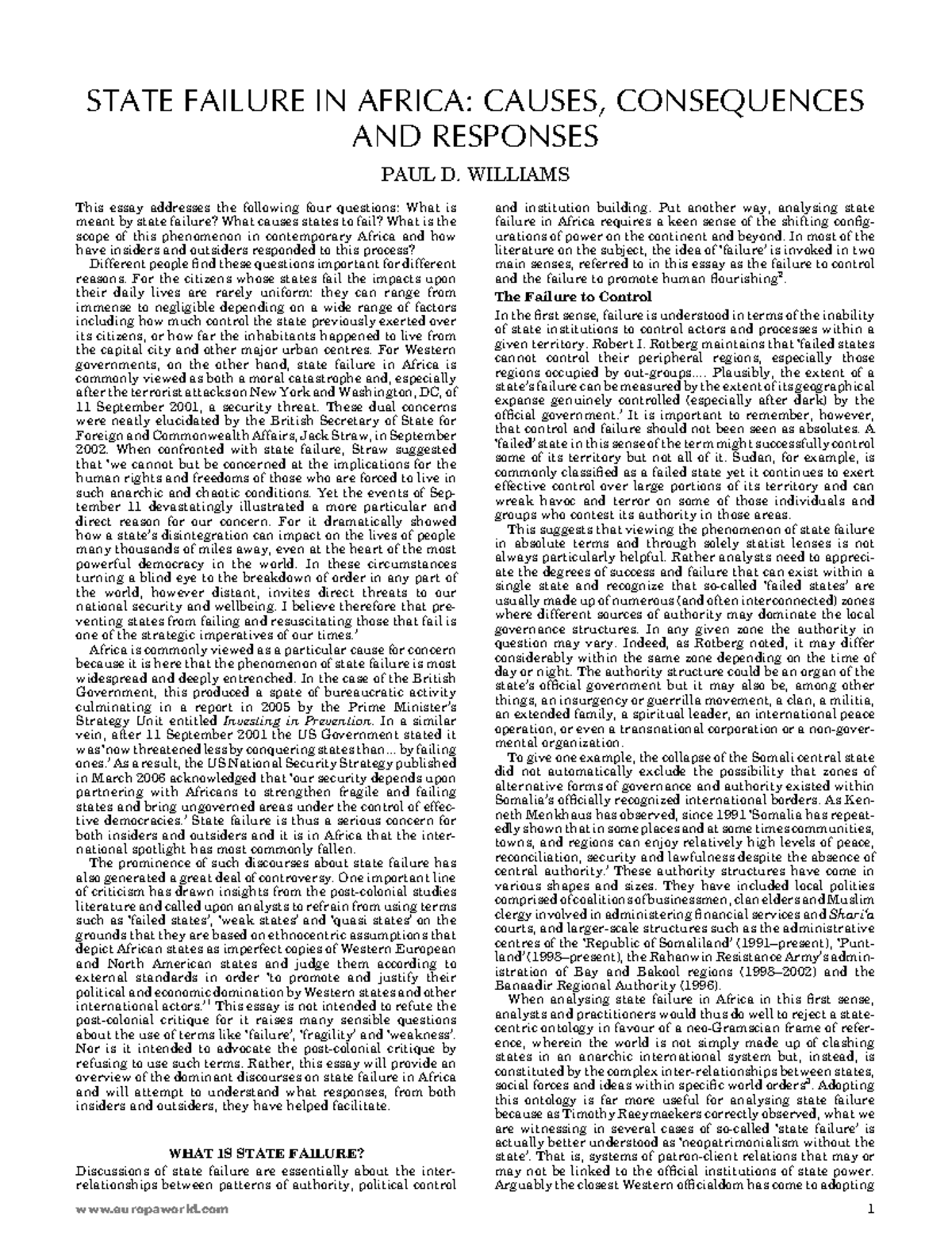 State Failure IN Africa Causes Consequences AND - STATE FAILURE IN ...