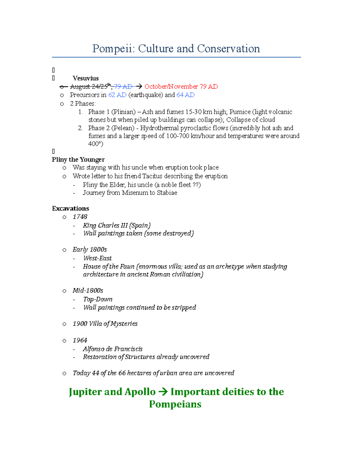 Pompeii Lecture Notes - Pompeii: Culture and Conservation Vesuvius o ...