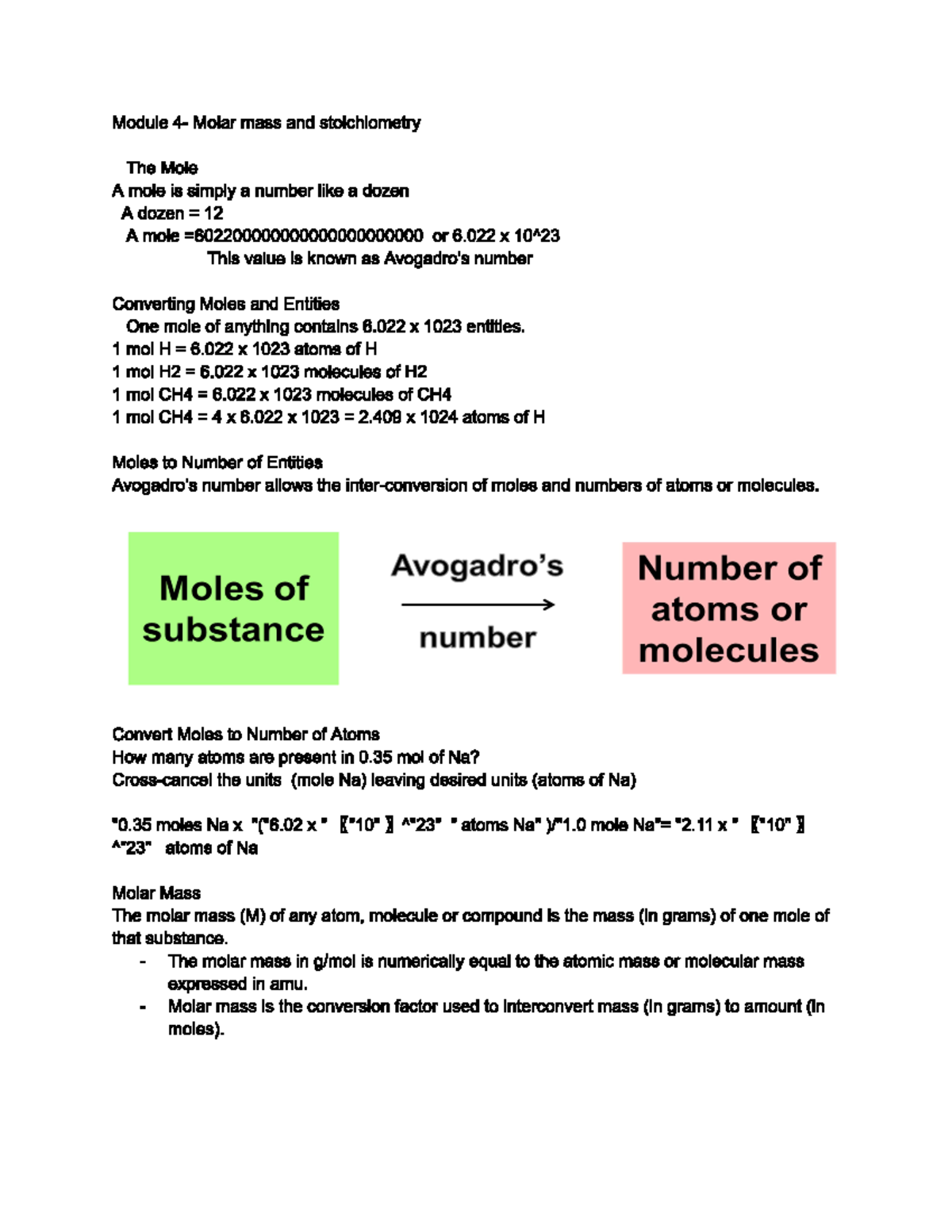 CH 4 Notes - Molar mass and stoichiometry - CHEM 102 - Studocu