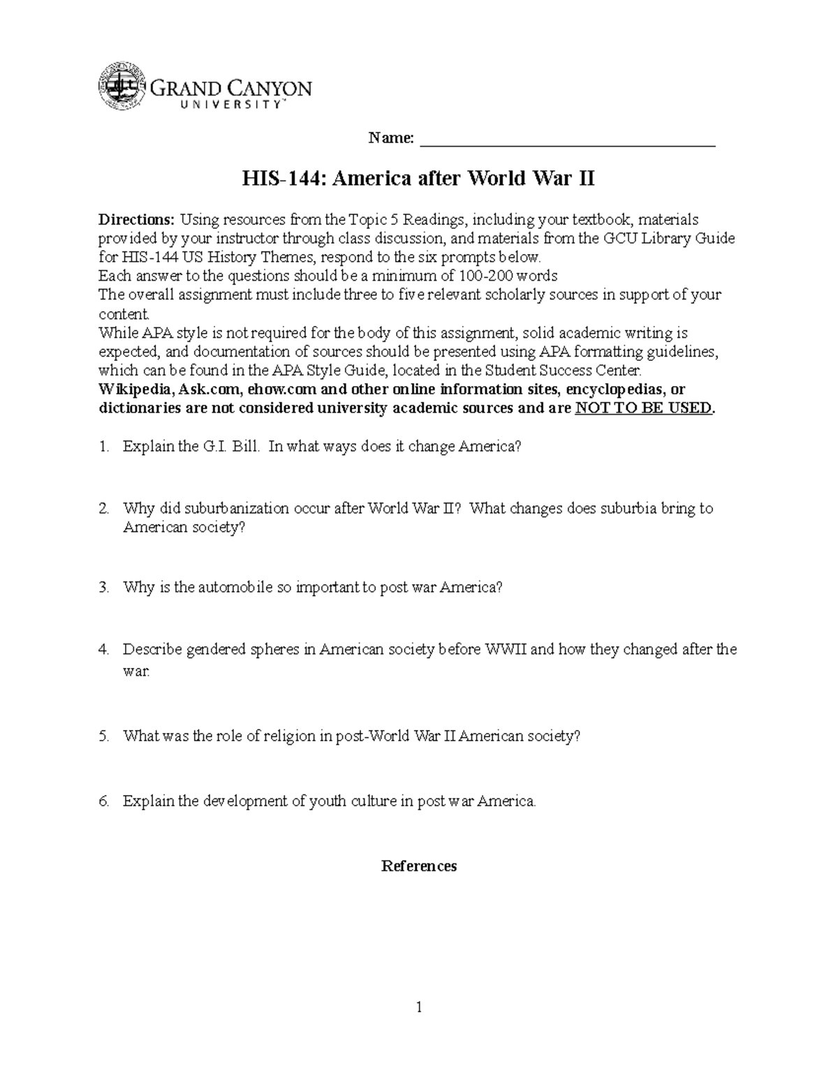 HIS-144-T5.America After WWII Online - Name ...