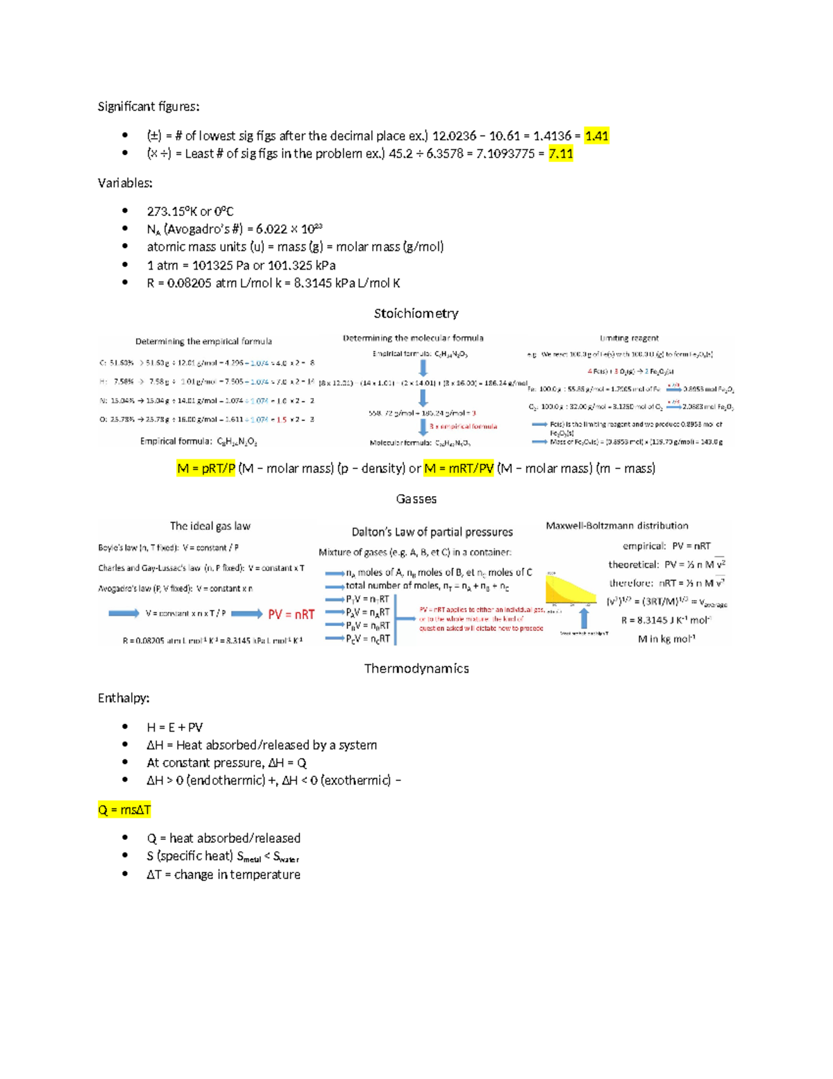 Midterm 1 Cheat Sheet Significant Figures ± Of Lowest Sig