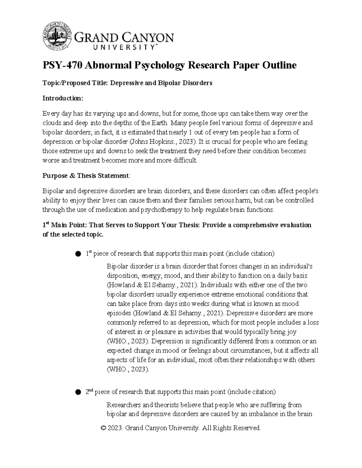 Depressive and Bipolar Disorders Outline - PSY-470 Abnormal Psychology ...