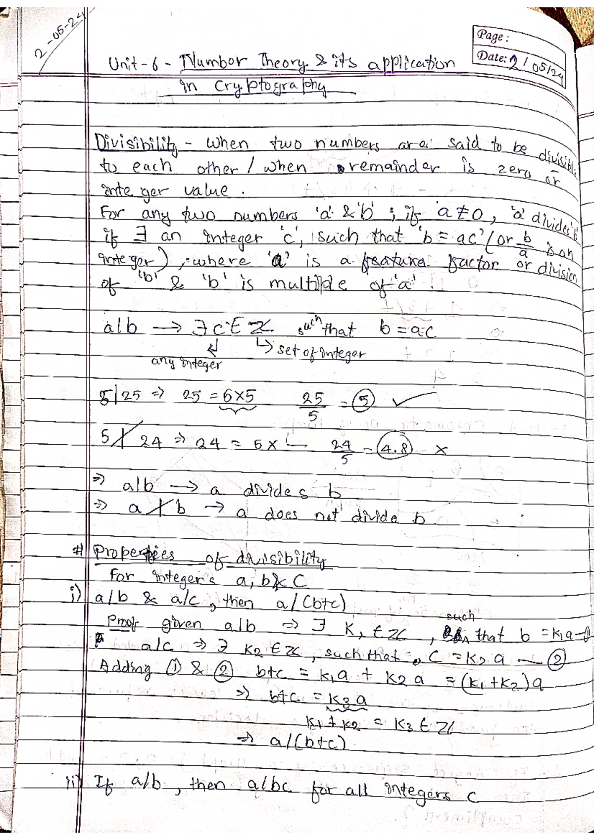 Mth unit 06 - MTH 401 UNIT 06 PART 01 - Page: Unit Number Theory its application Date: in Cry ...
