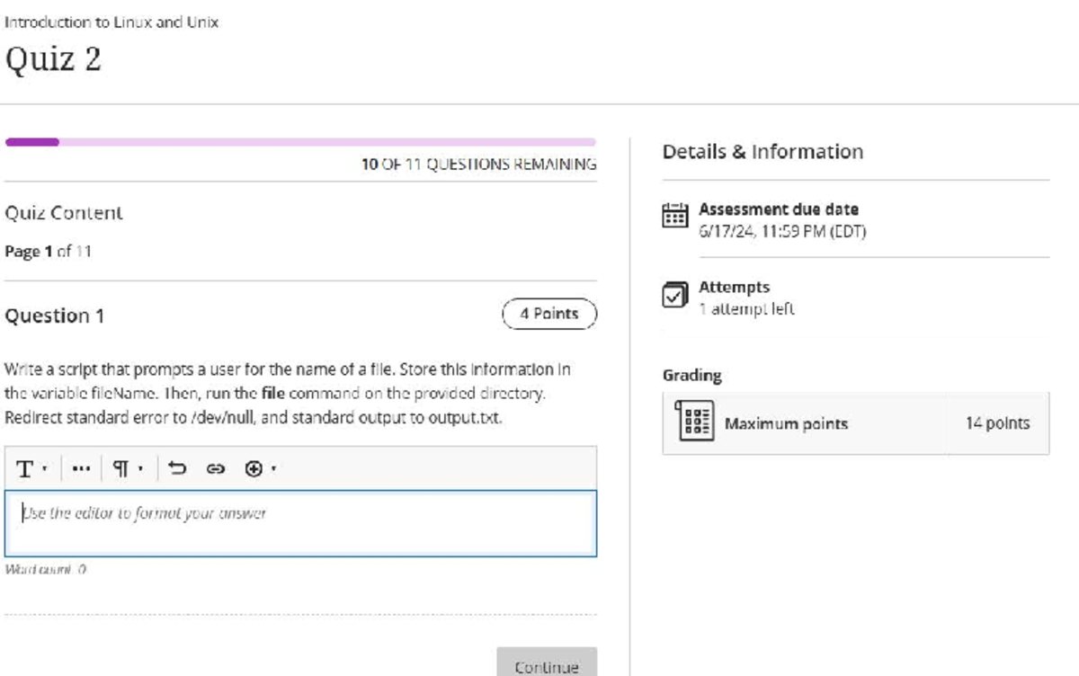 Quiz 2 OPS145 2024 - Introduction to Linux and Unix Quiz 2 Details Information 10 OF 11 ...