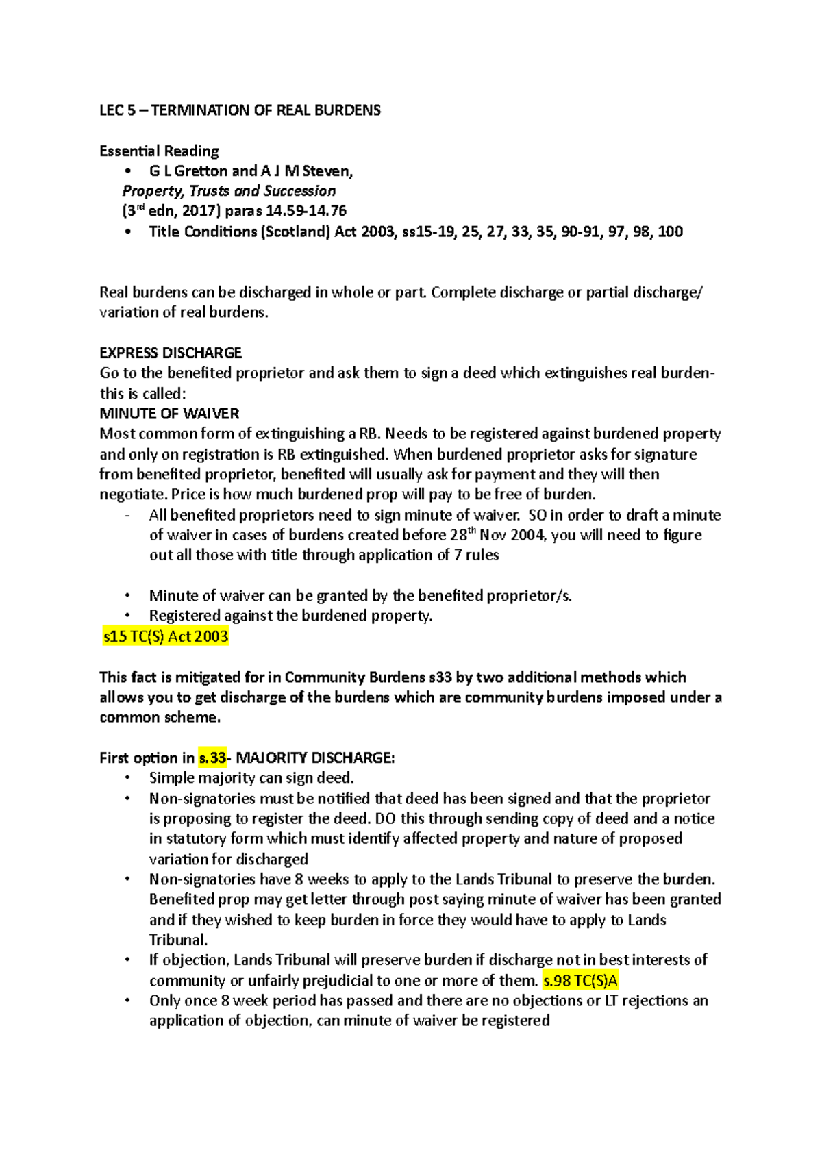 Termination of rb - LEC 5 – TERMINATION OF REAL BURDENS Essential ...