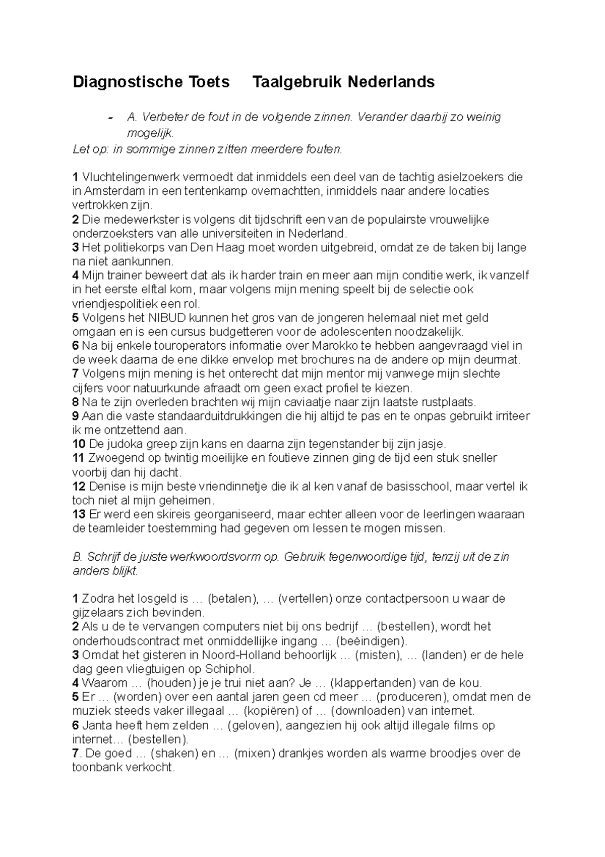 Diagnostische toets + antwoorden - Diagnostische Toets Taalgebruik ...
