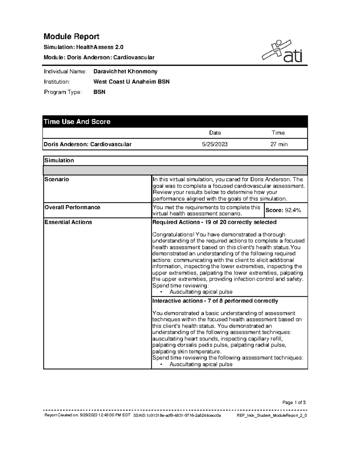 Cardio Doris Anderson - Module Report Simulation: HealthAssess 2 ...