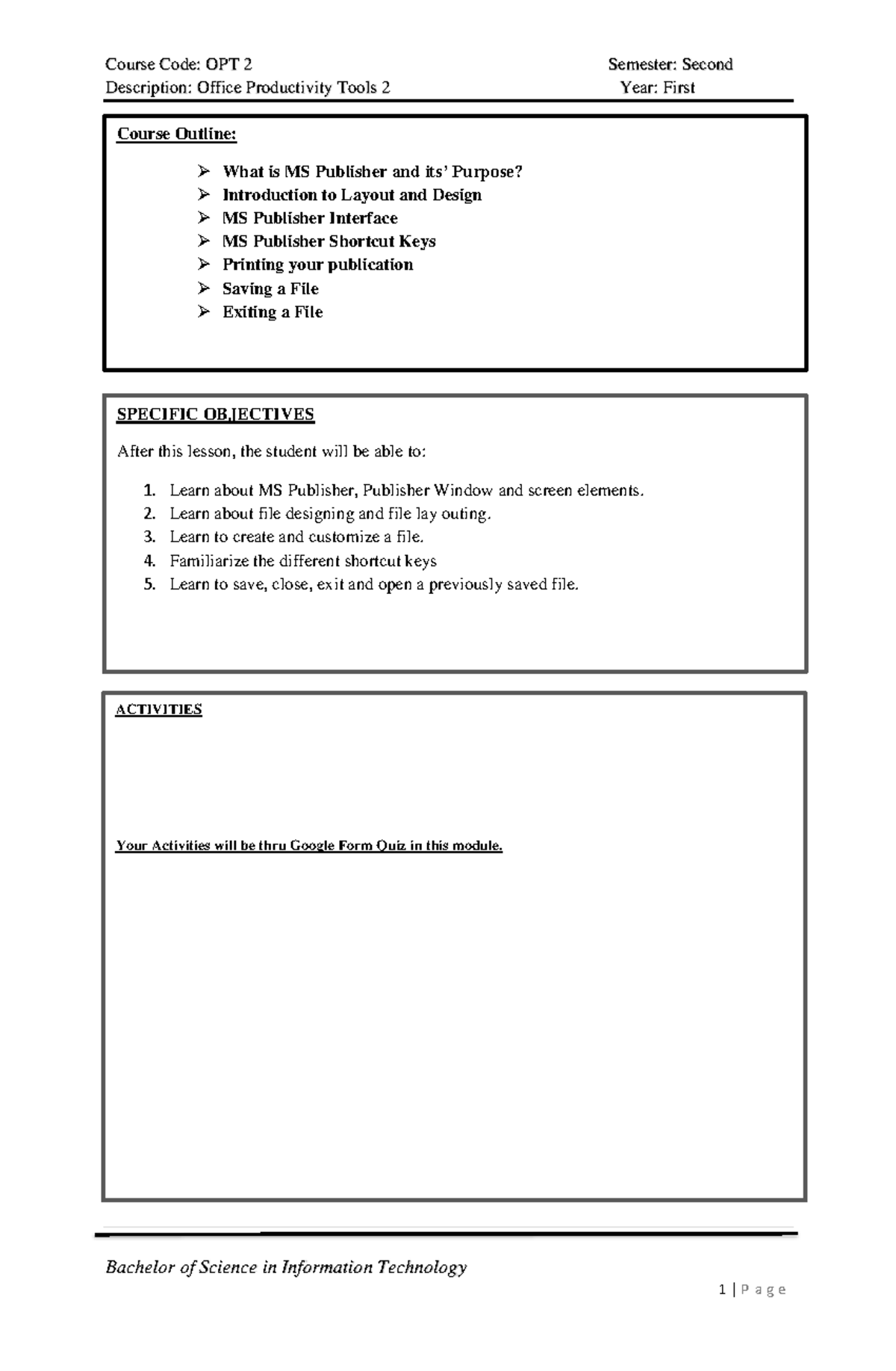 MS-Publisher(Lesson 1) - Description: Office Productivity Tools 2 Year ...