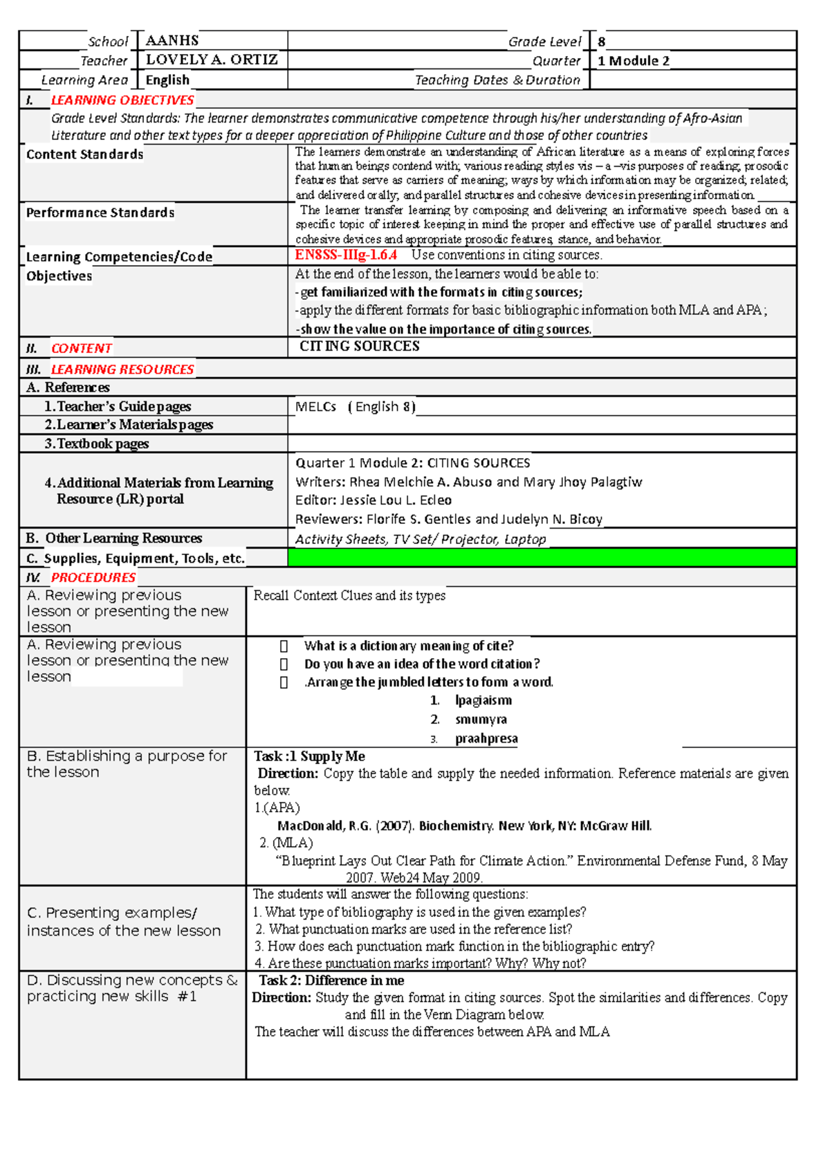 DLP English 8 Quarter 1 Module 1 week 2 - Copy - School AANHS Grade ...