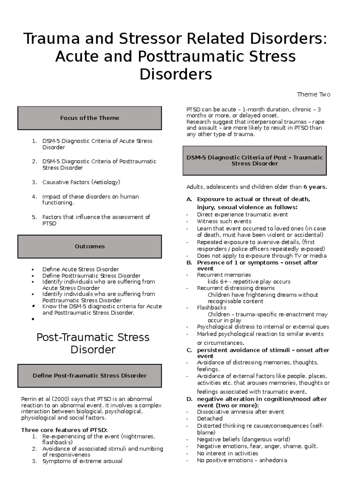 Theme two and three - Trauma and Stressor Related Disorders: Acute and ...
