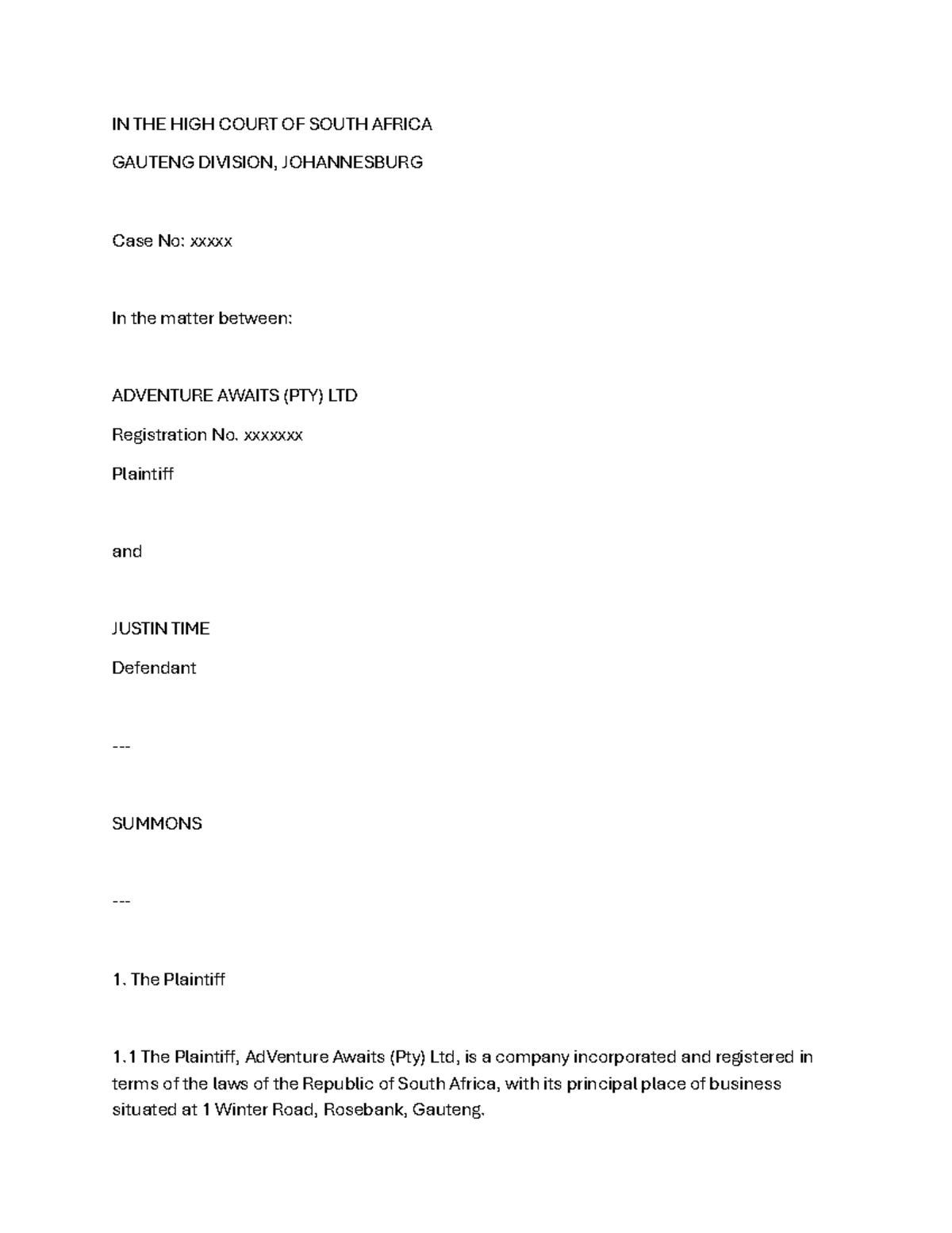 Civil - This is tutorial model solution - IN THE HIGH COURT OF SOUTH ...