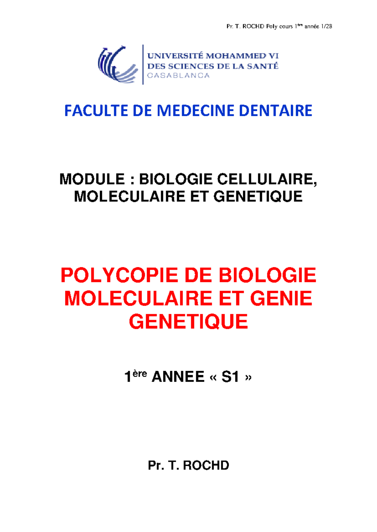 Poly Bio Mol et Génie génétique - FACULTE DE MEDECINE DENTAIRE MODULE ...
