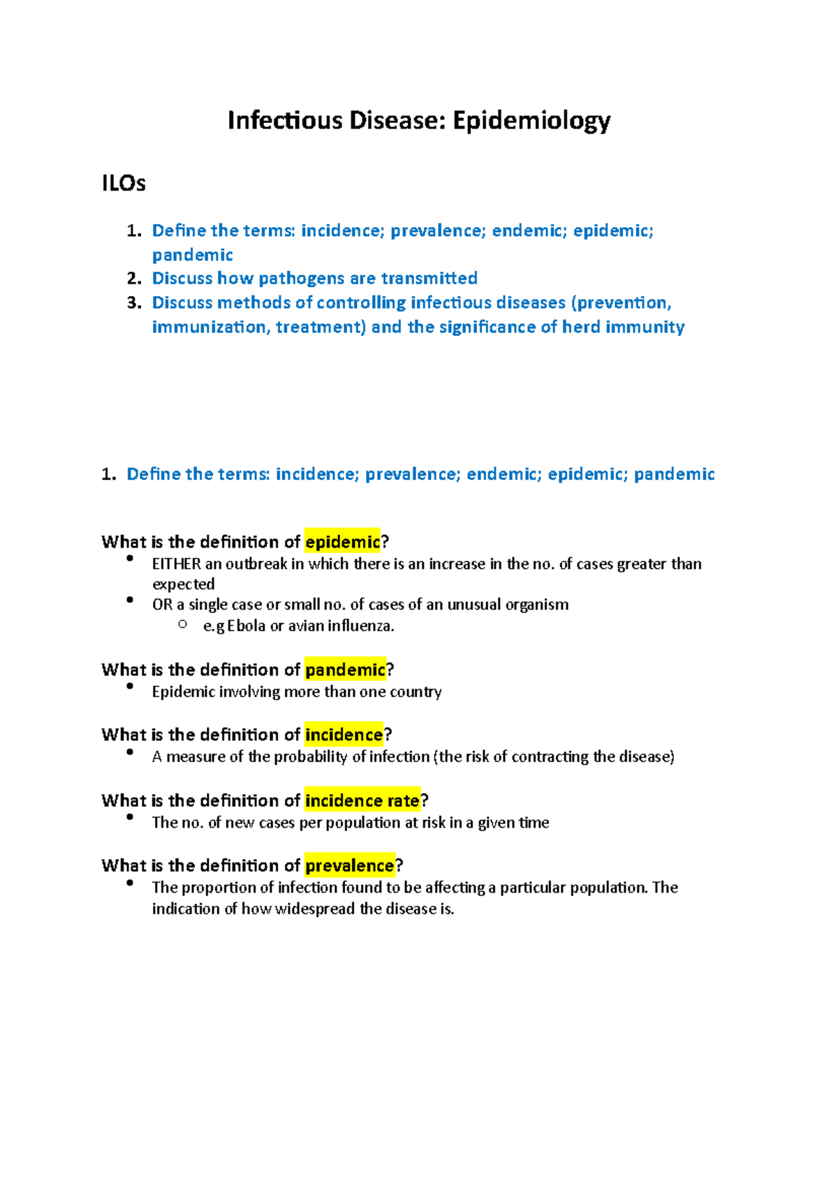 Infectious Disease - lecture notes - Infecious Disease: Epidemiology ...