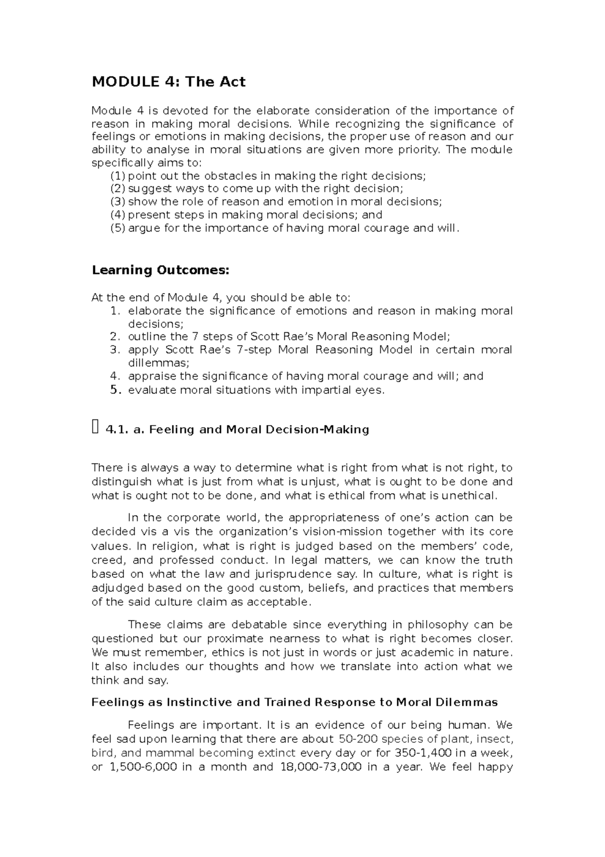 Module 4 - annotated - NOTES - MODULE 4: The Act Module 4 is devoted ...