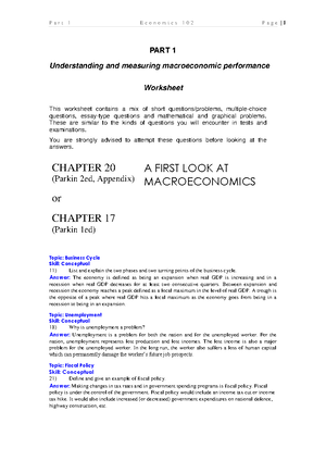 Econ102 part3 worksheet - PART 3 The Economy in the Short Run Worksheet ...