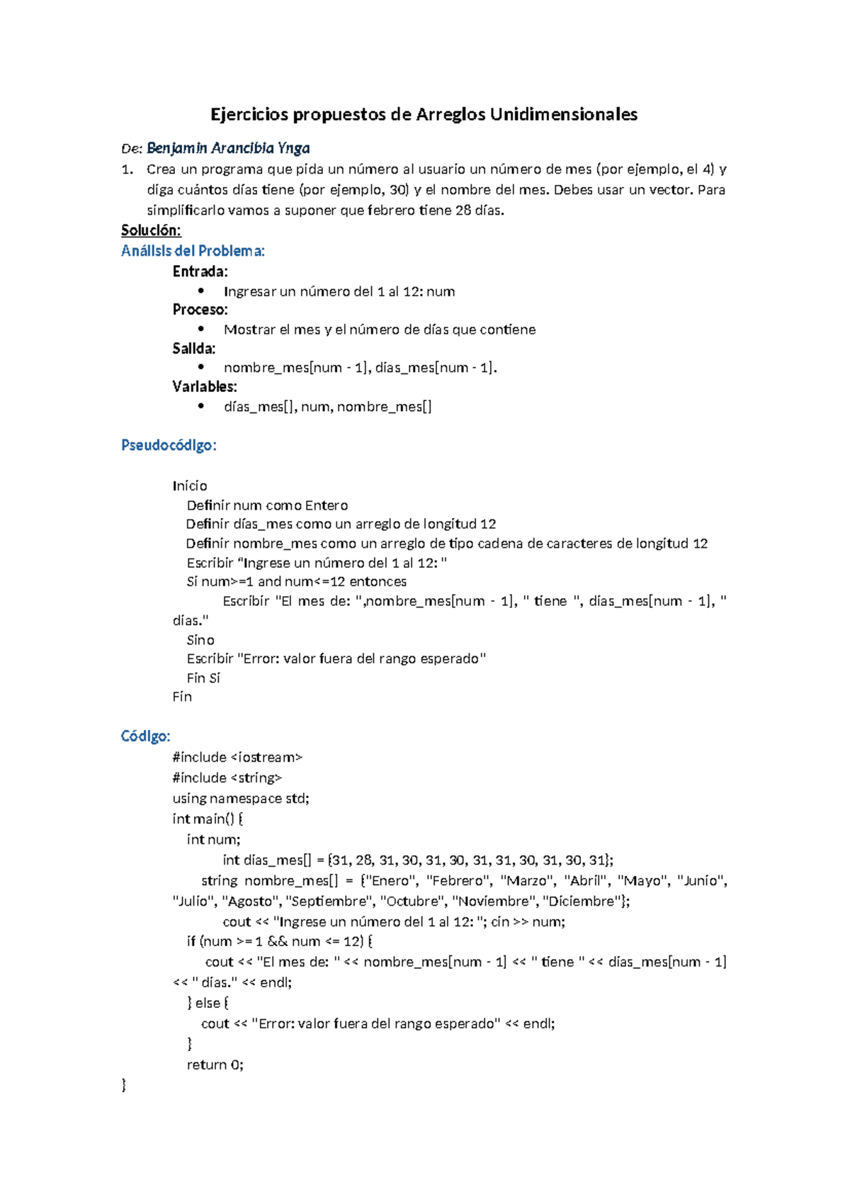 Ejercicios propuestos de Arreglos Unidimensionales - Debes usar un ...