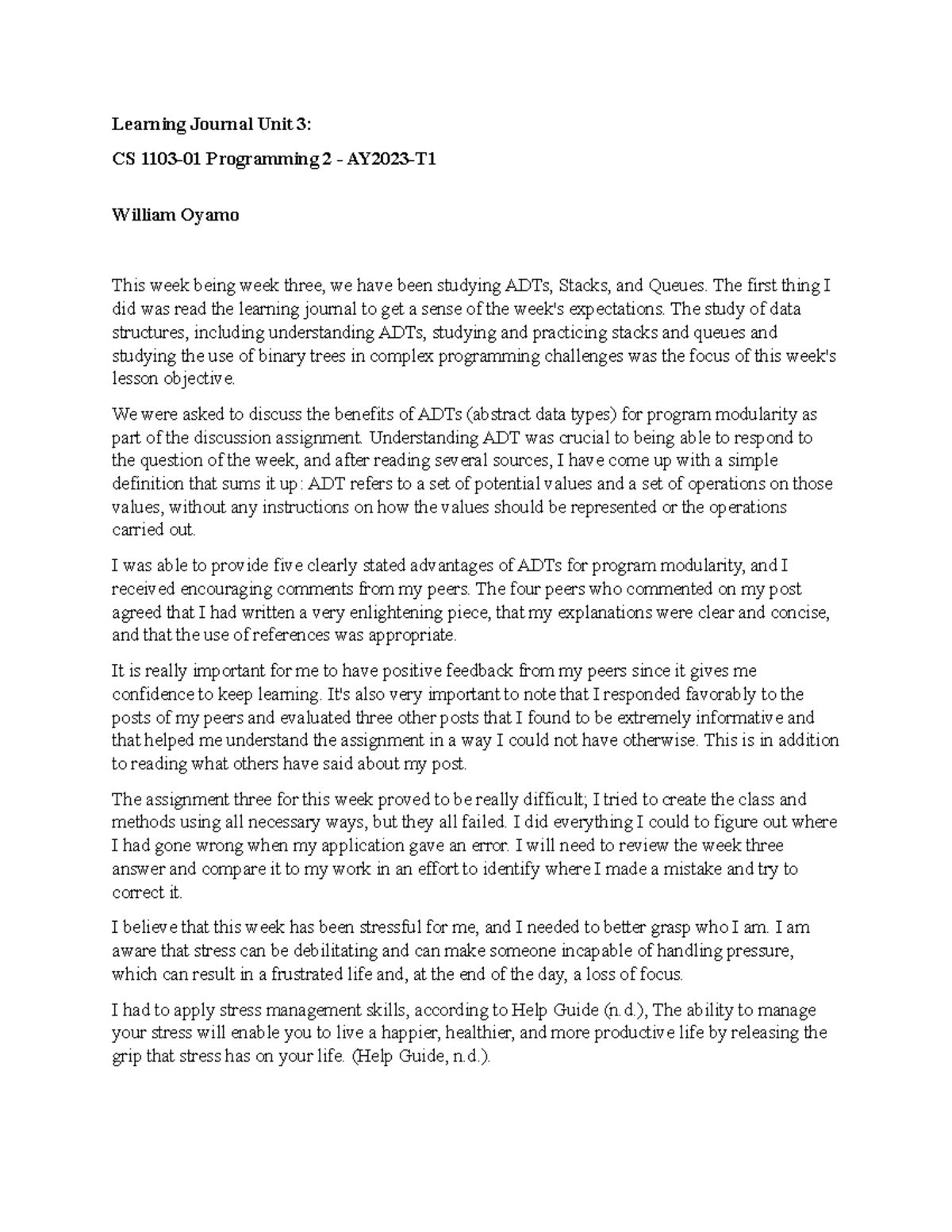 Learning Journal Unit 3 - The first thing I did was read the learning ...