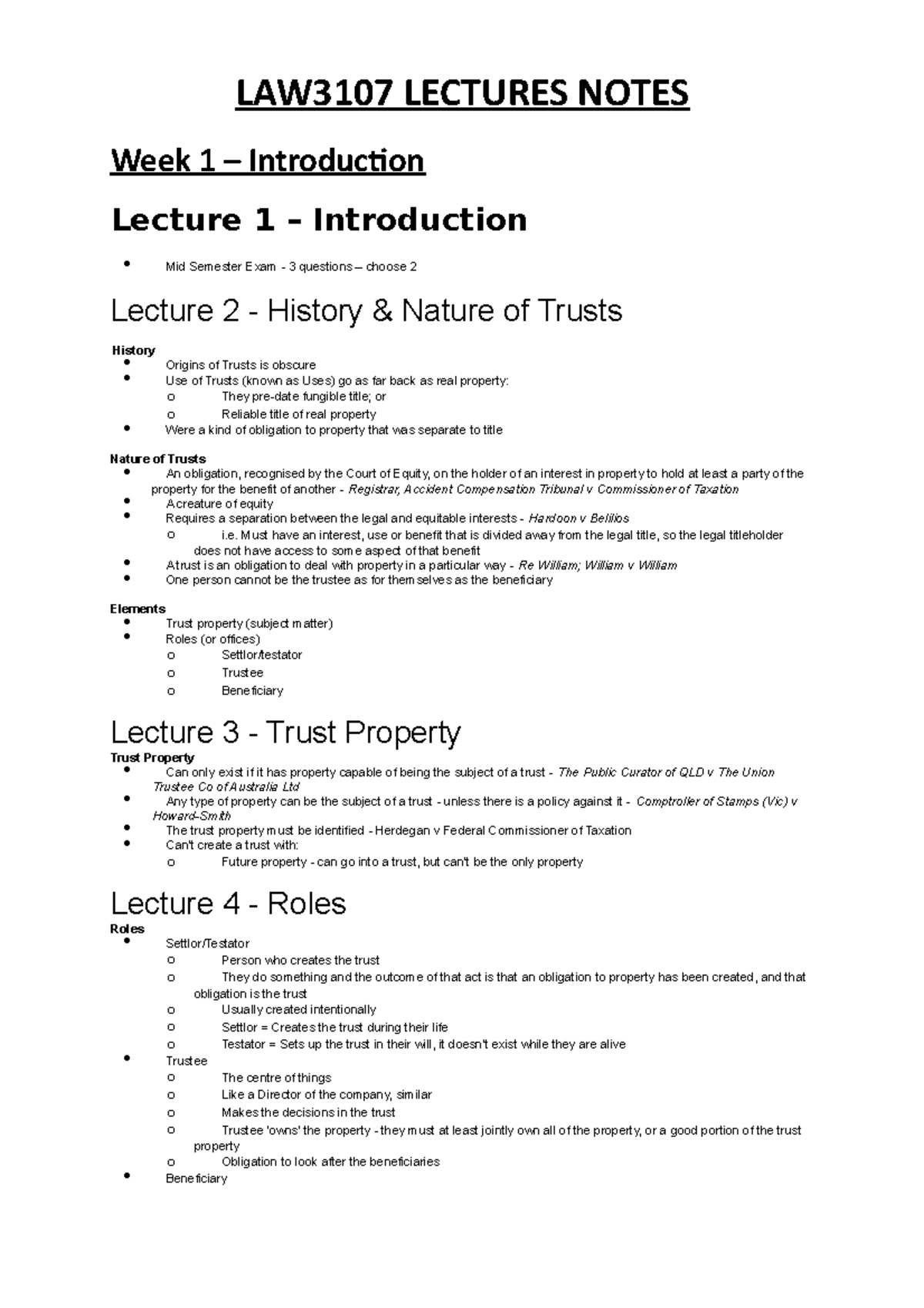 LAW3107 Lectures Notes - LAW3107 LECTURES NOTES Week 1 – Introduction ...