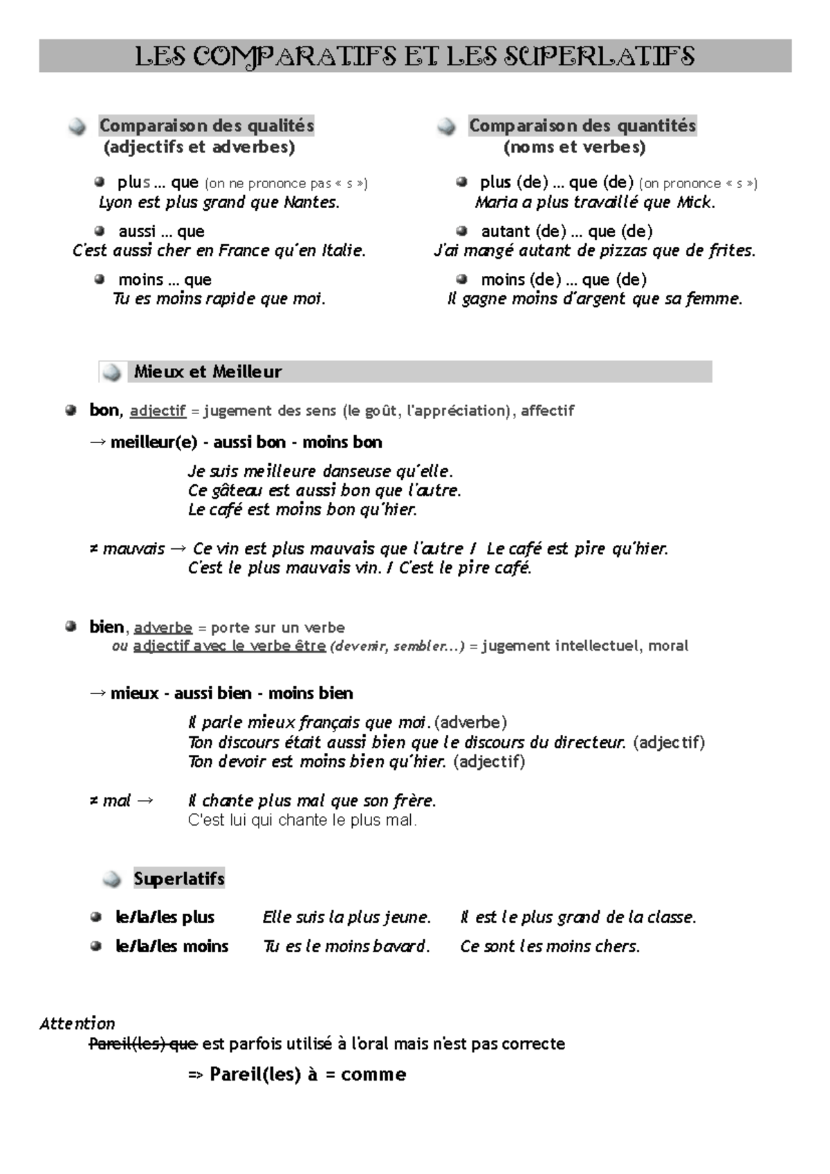 Comparaison - LES COMPARATIFS ET LES SUPERLATIFS Comparaison des ...