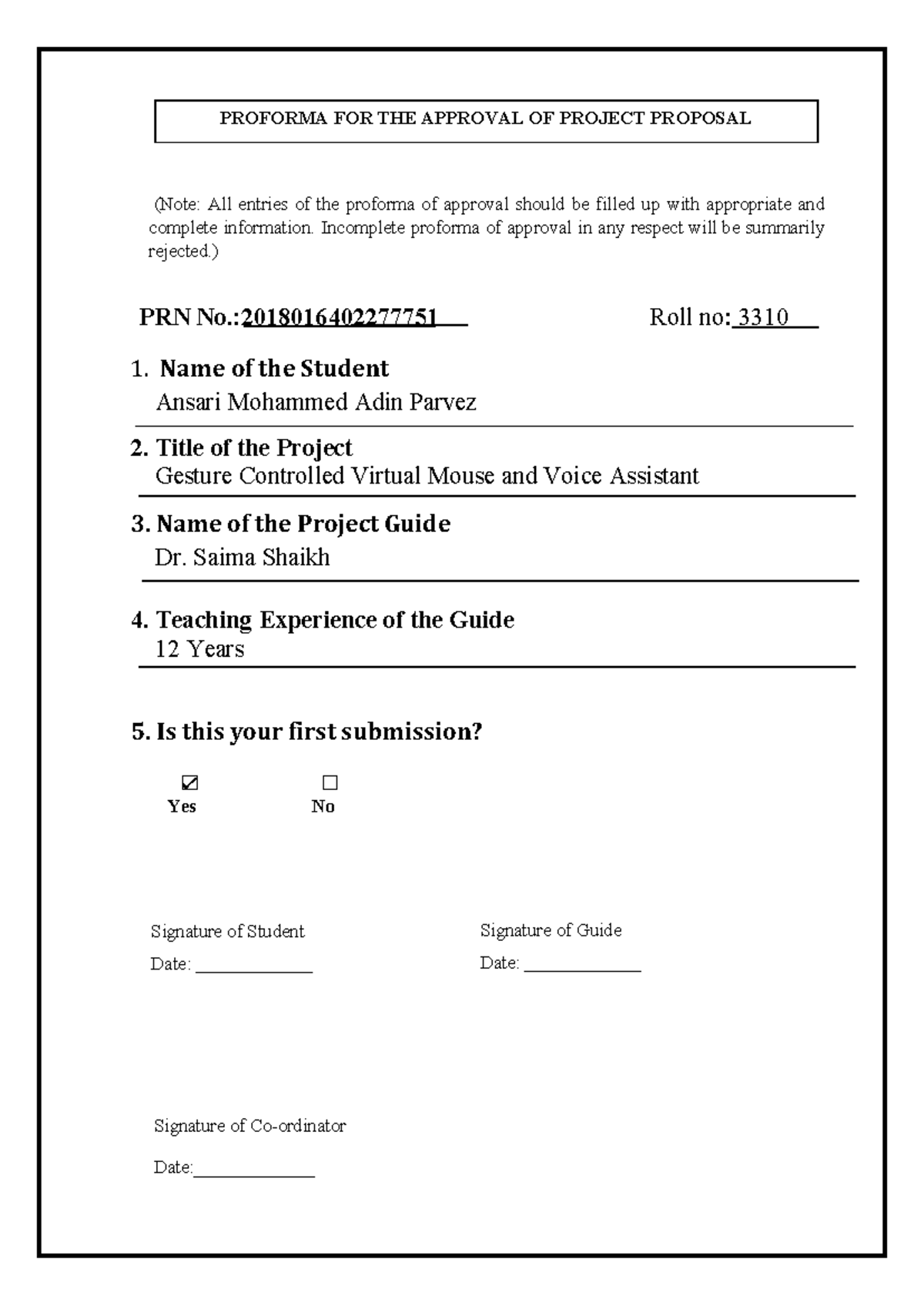 Virtual Mouse Documentation - ####### PROFORMA FOR THE APPROVAL OF ...