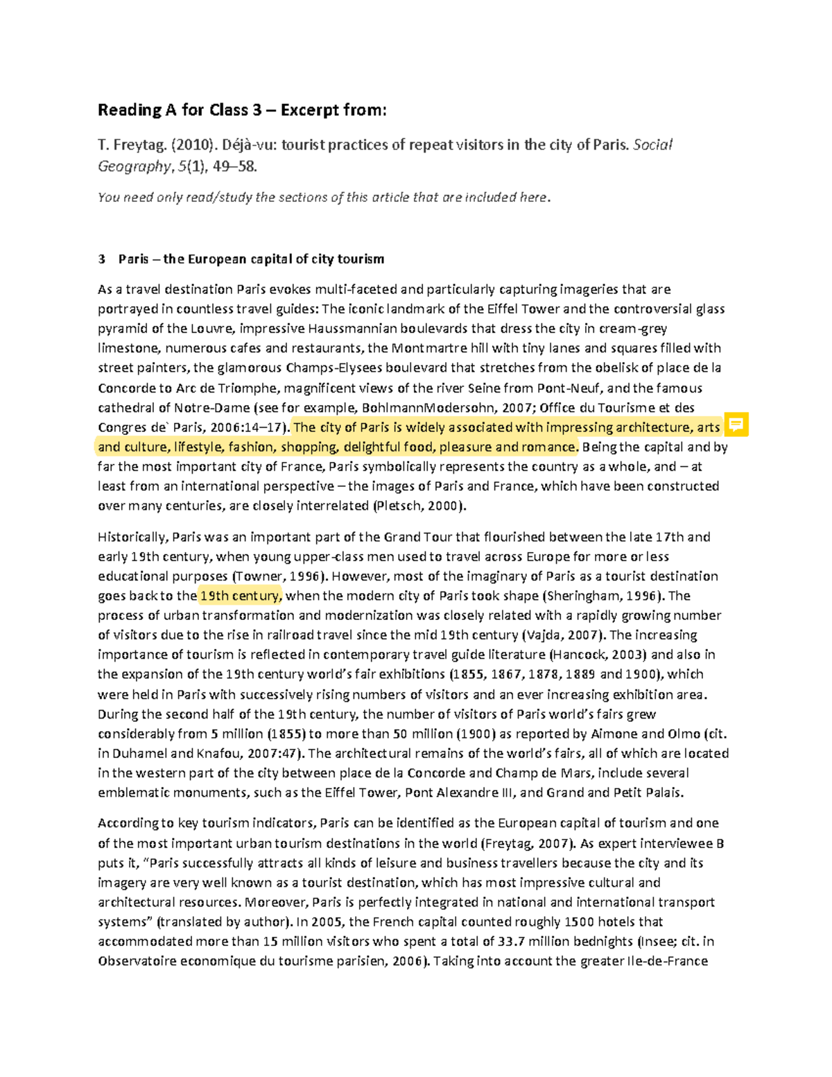 Reading 1 - Tourism Lecture 3 Mandatory Reading - Reading A for Class 3 ...