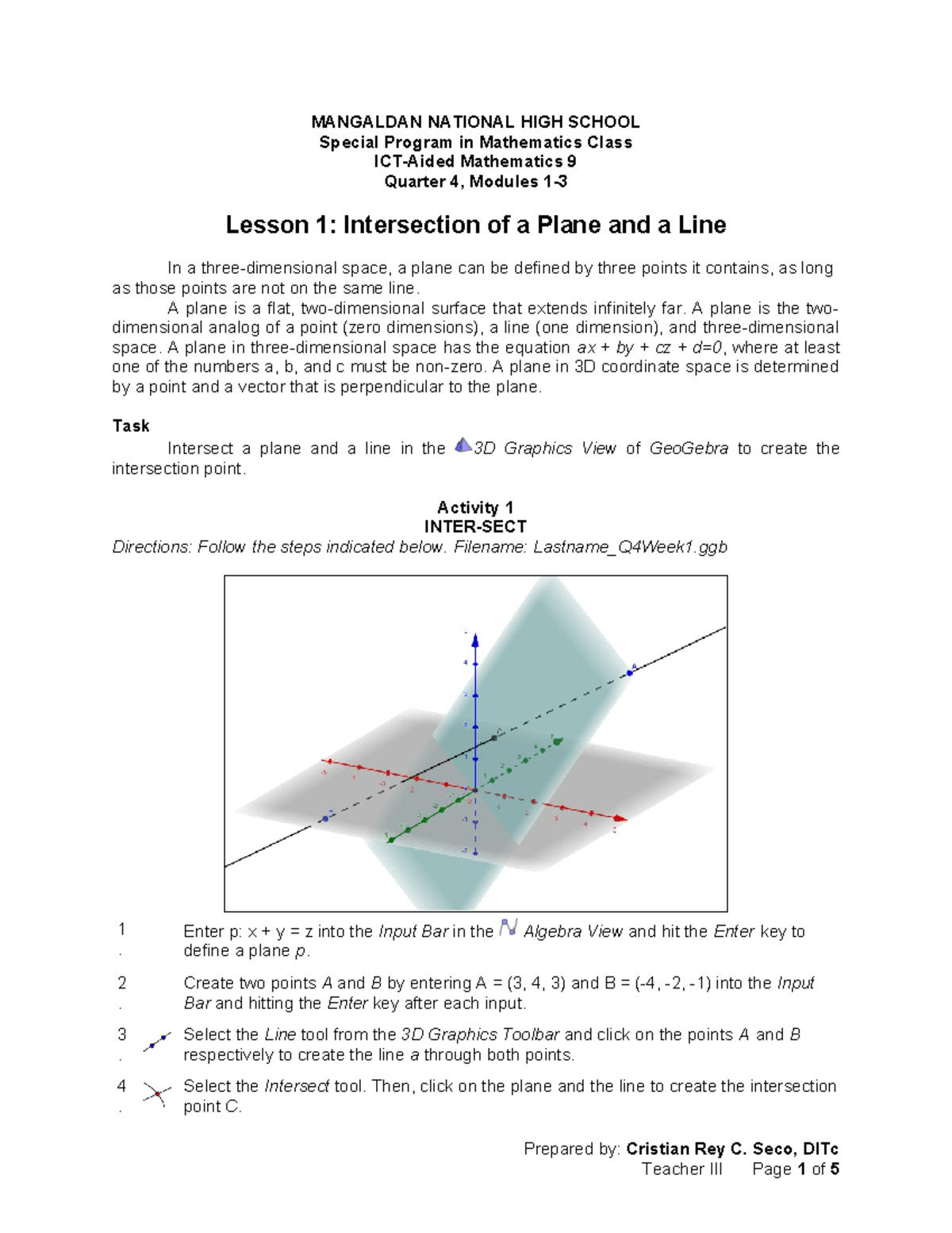 Geo Q4 M1 3 Modular - A module explaining the first few lessons of Geogebra - MANGALDAN NATIONAL ...
