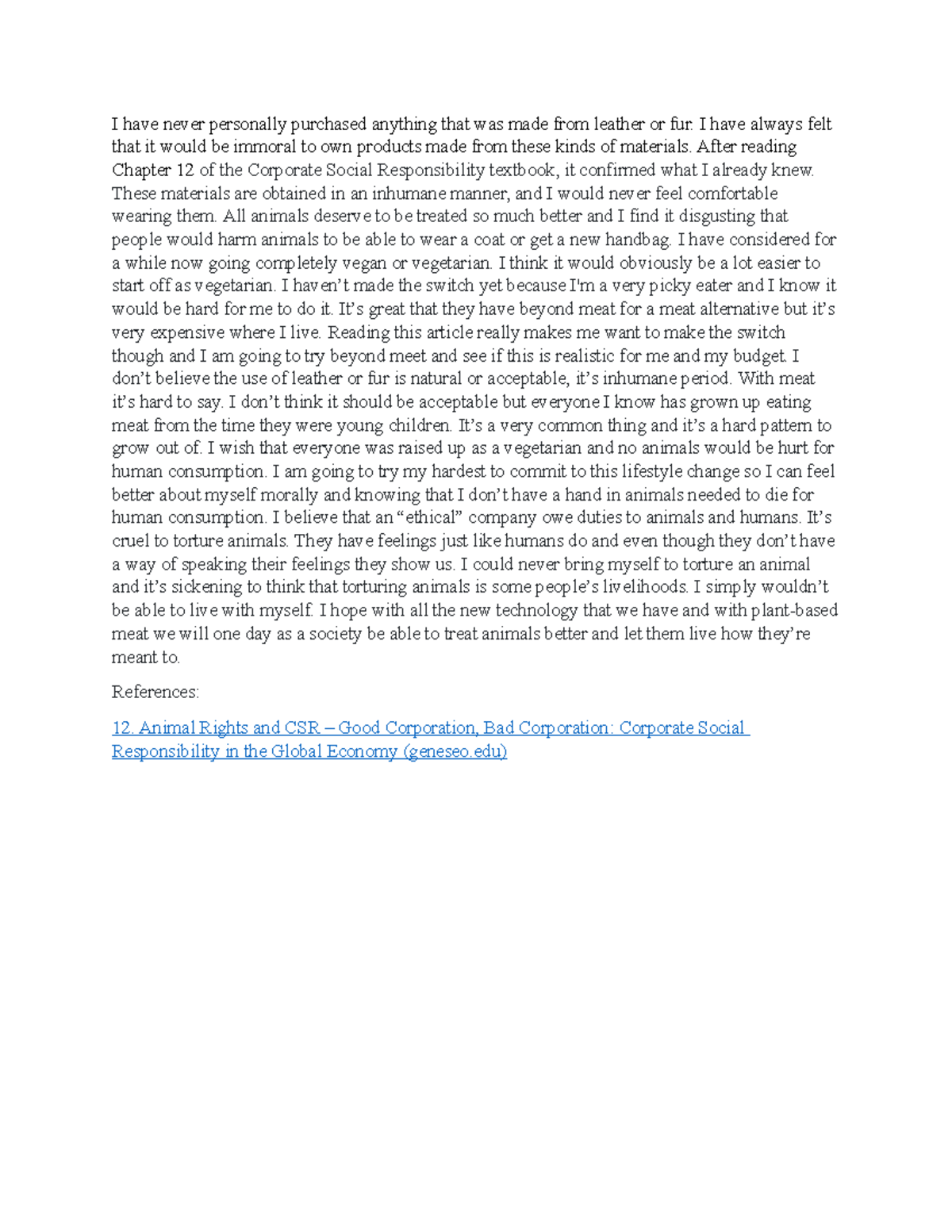 Animal 98 - Week 1 discussion forum. - I have never personally ...