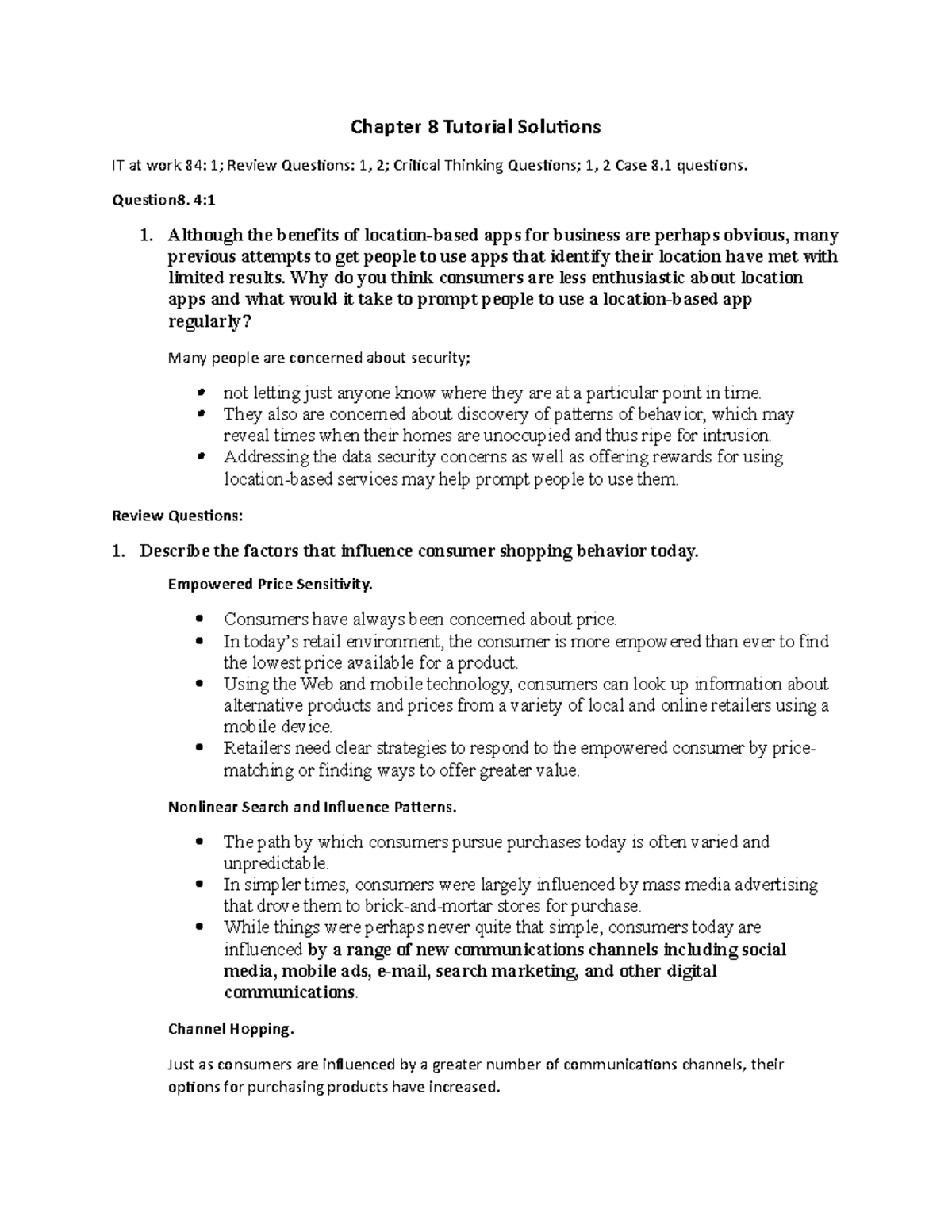 Chapter 8 Tutorial Solutions - Chapter 8 Tutorial Solutions IT at work 84: 1; Review Questions ...
