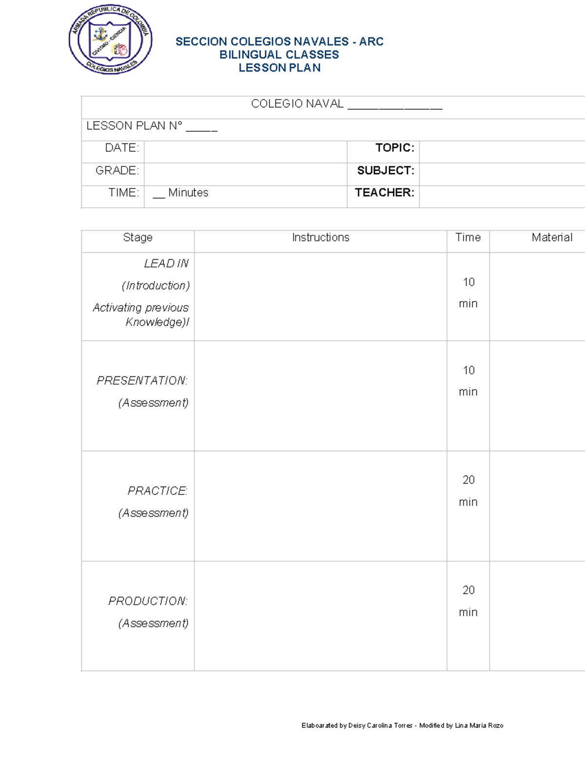 Lesson PLAN Format - Immersion Classes - SECCION COLEGIOS NAVALES - ARC ...