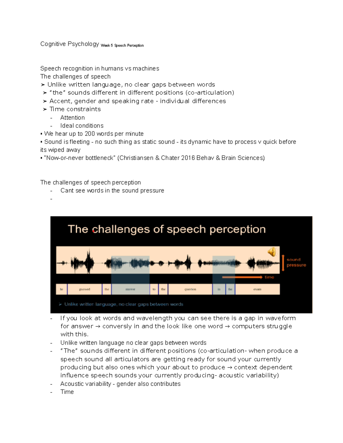 Speech perception - Cognitive Psychology Week 5 Speech Perception ...
