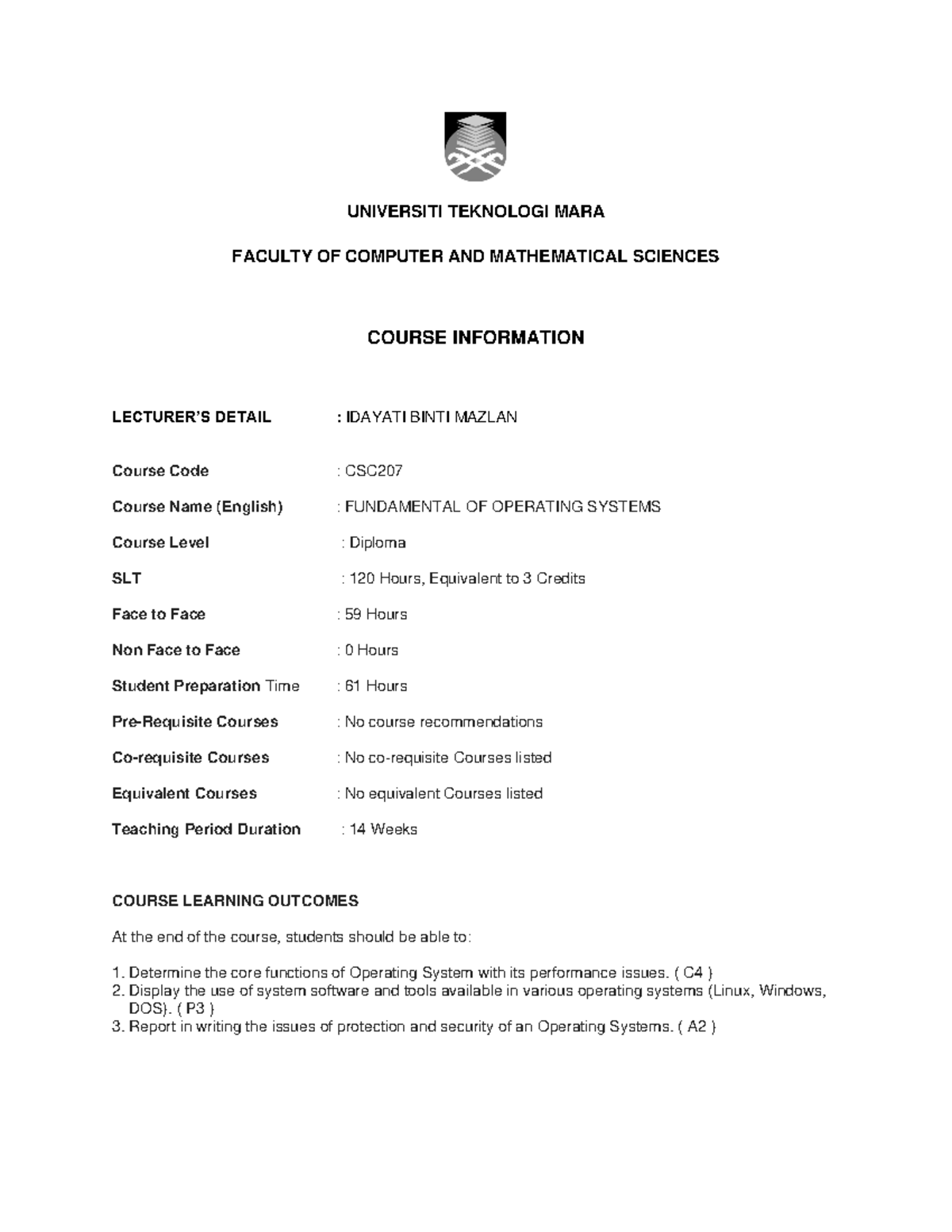 Document - UNIVERSITI TEKNOLOGI MARA FACULTY OF COMPUTER AND ...