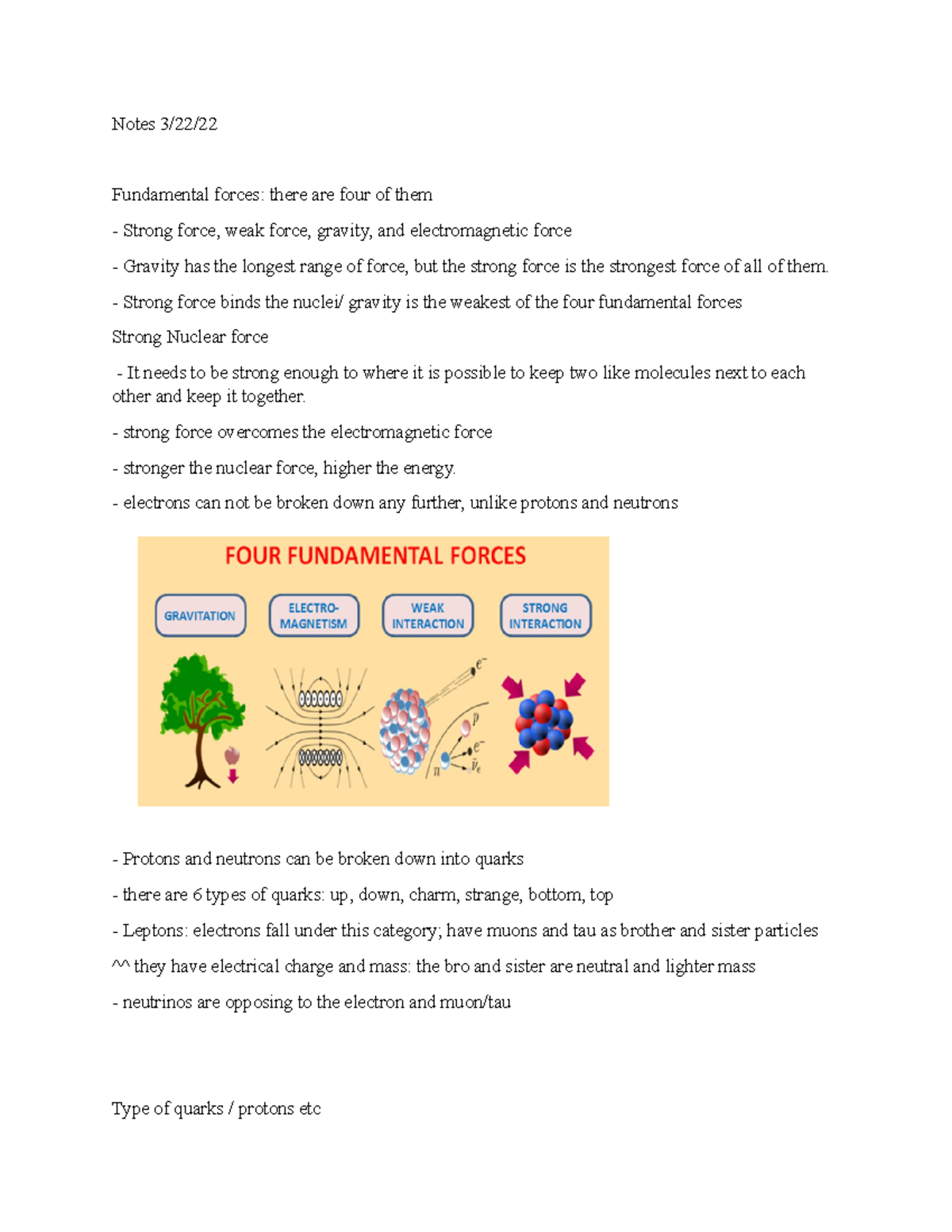 Notes march 22 - Notes 3/22/ Fundamental forces: there are four of them ...