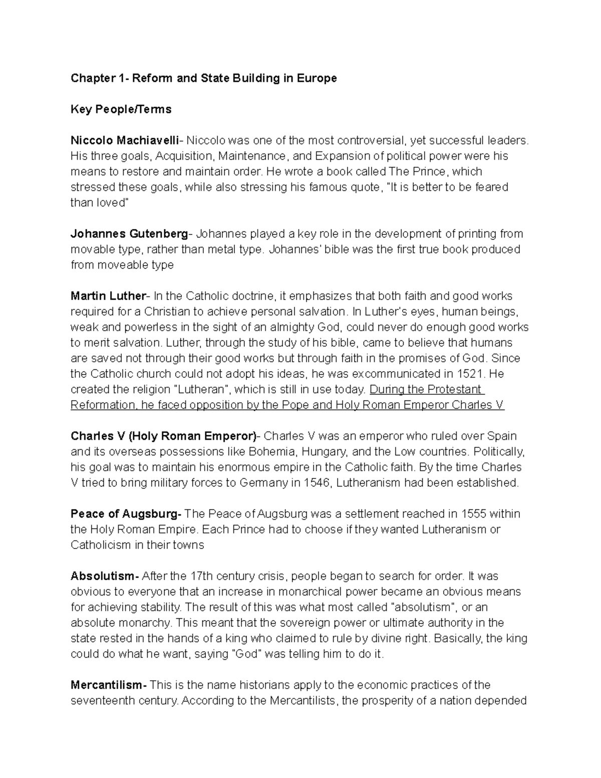 Copy of Global Studies II Review Sheet Mester 1 - Chapter 1- Reform and ...