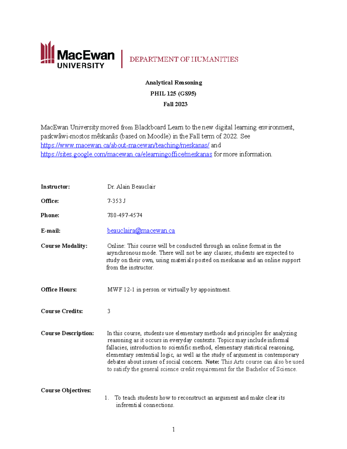 Phil 125 GS95 Swiatek 2239 - Analytical Reasoning PHIL 125 (GS95) Fall ...