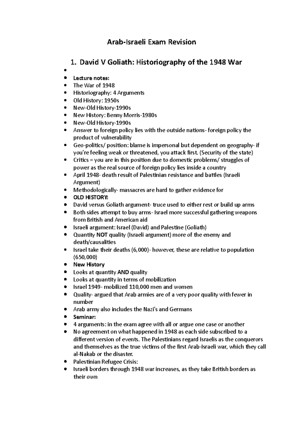 Arab Israeli Exam Revision - David V Goliath: Historiography of the ...