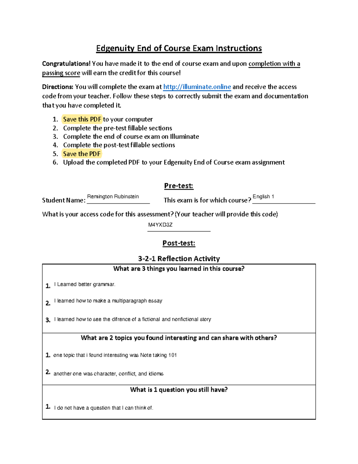 Edgenuity End of Course Exam Instructions - Edgenuity End of Course ...