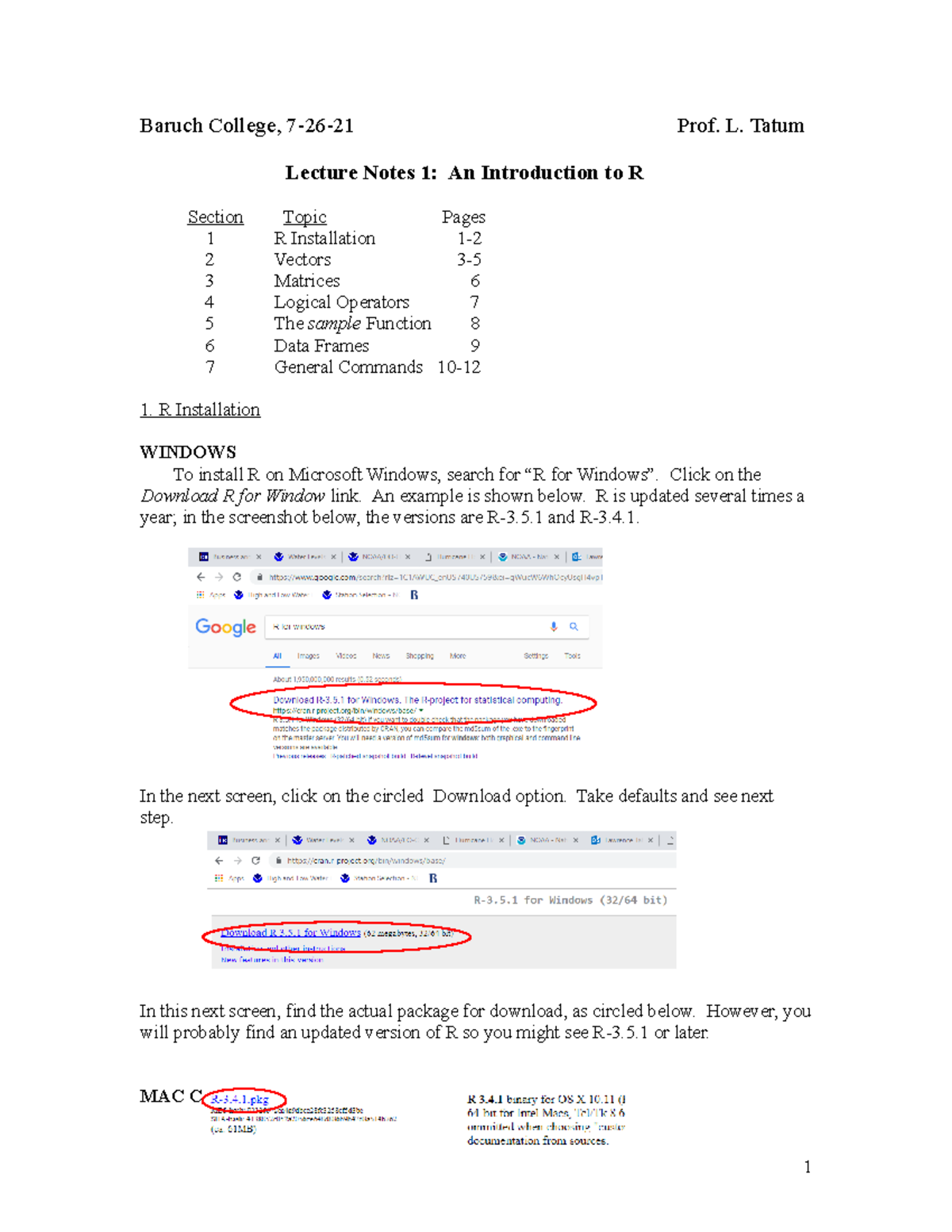 Lecture 1 Notes - Baruch College, 7-26-21 Prof. L. Tatum Lecture Notes ...