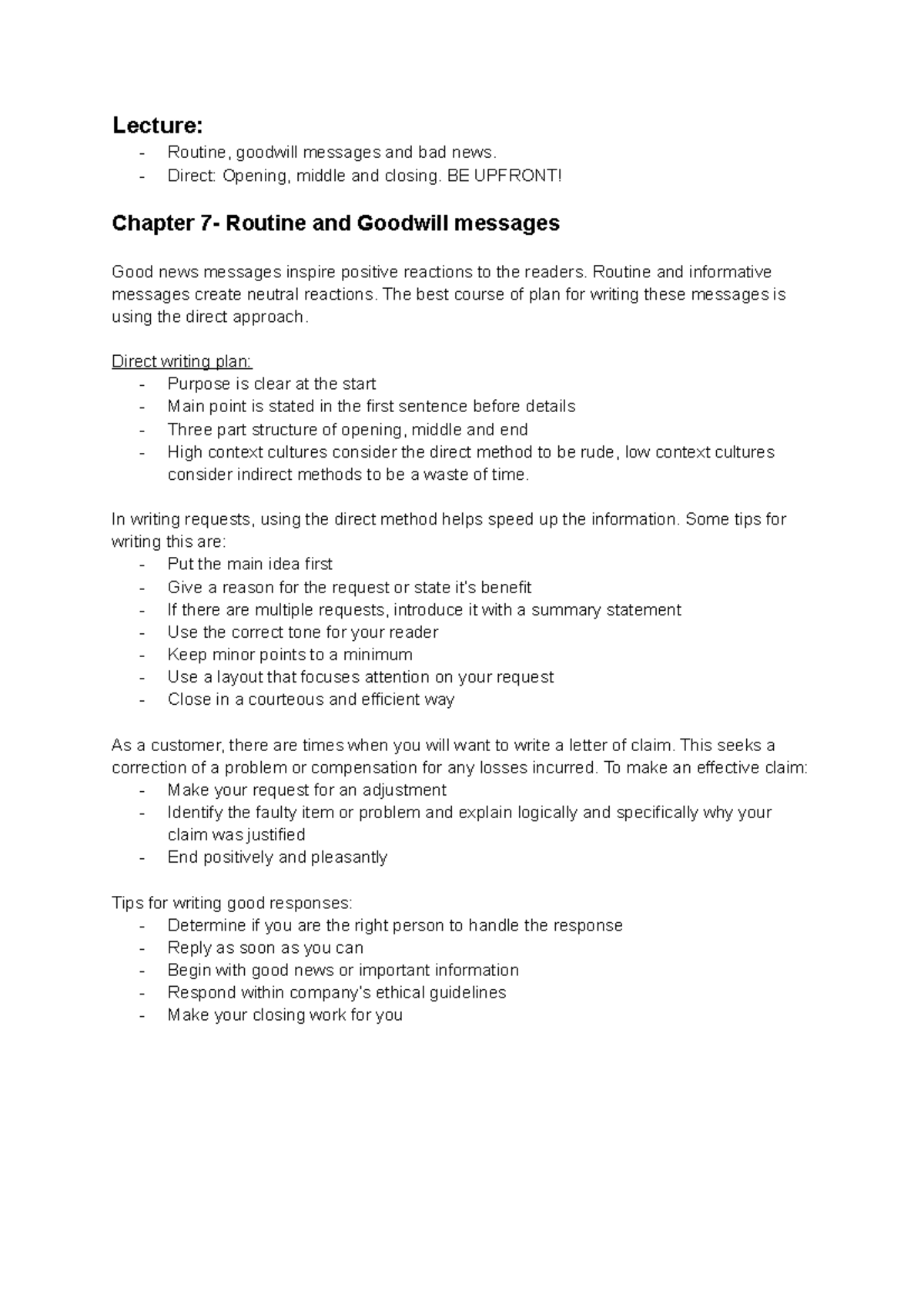 Chapter 7+8 : Routine and goodwill messages - Lecture: Routine ...