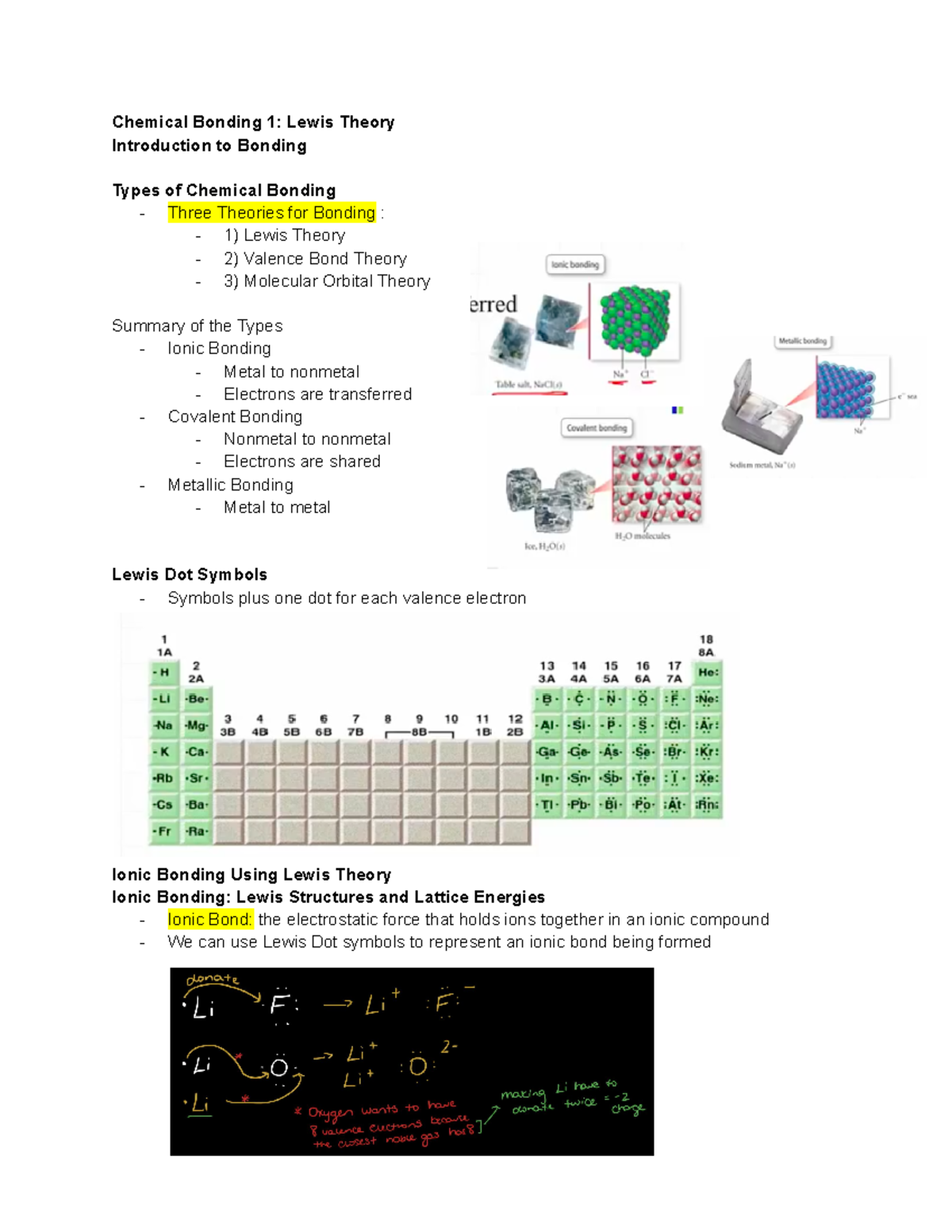 Chemistry Chapter 7 Notes - Chemical Bonding 1: Lewis Theory ...