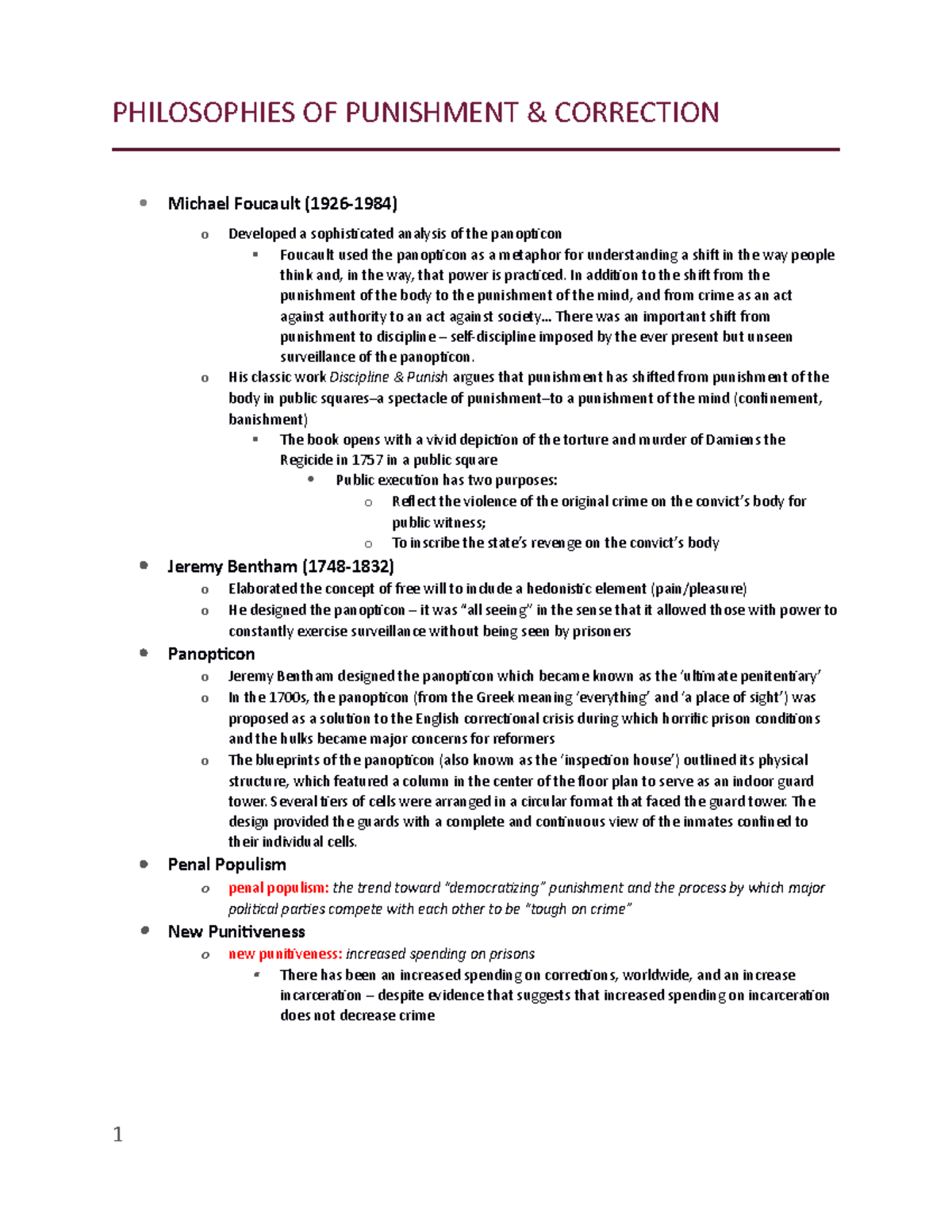 CRIM 3375 FINAL EXAM STUDY GUIDE - PHILOSOPHIES OF PUNISHMENT ...